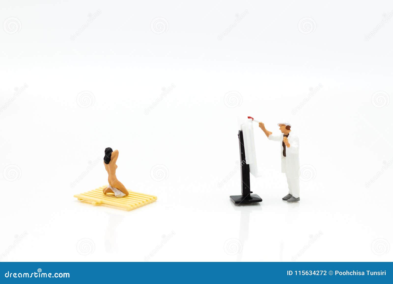 Miniature People: Painter is Drawing with Women As Models. Image Use ...