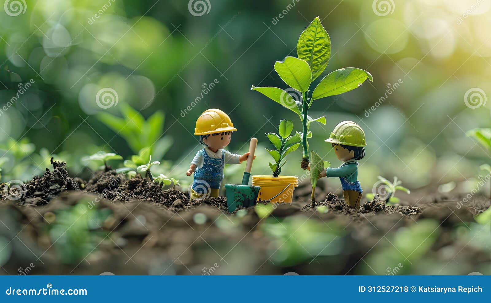 Miniature People are Planting Trees. the Concept of Earth Day. Stock ...