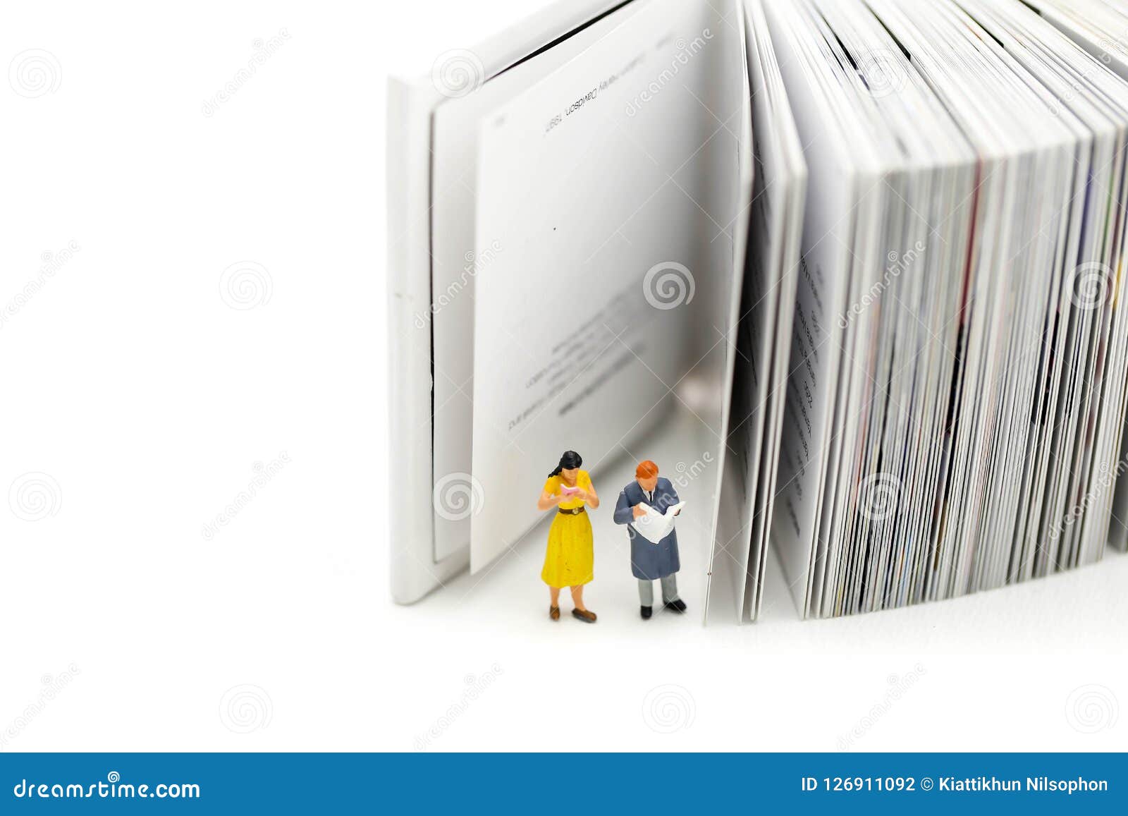 Miniature People : Reading a Book and Dictionary Using for Concept of ...