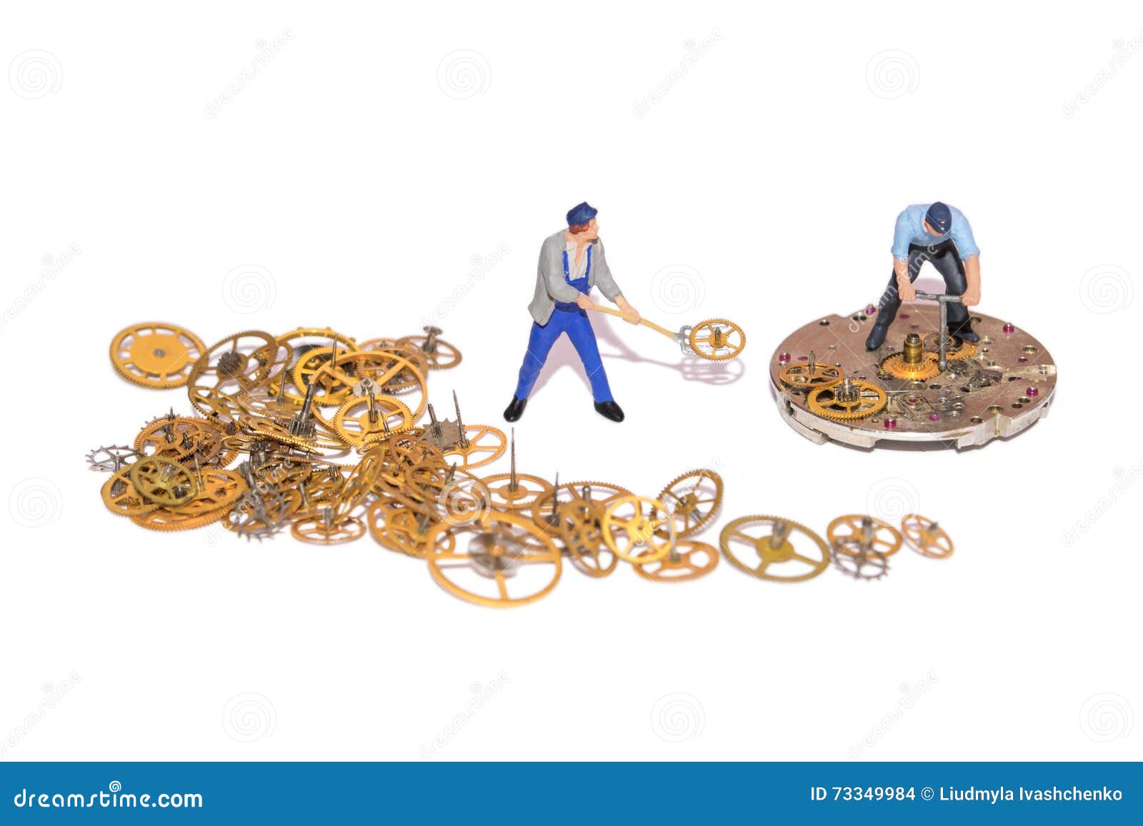 Miniature People Repairing Clockwork. Teamwork. Help in the Work ...