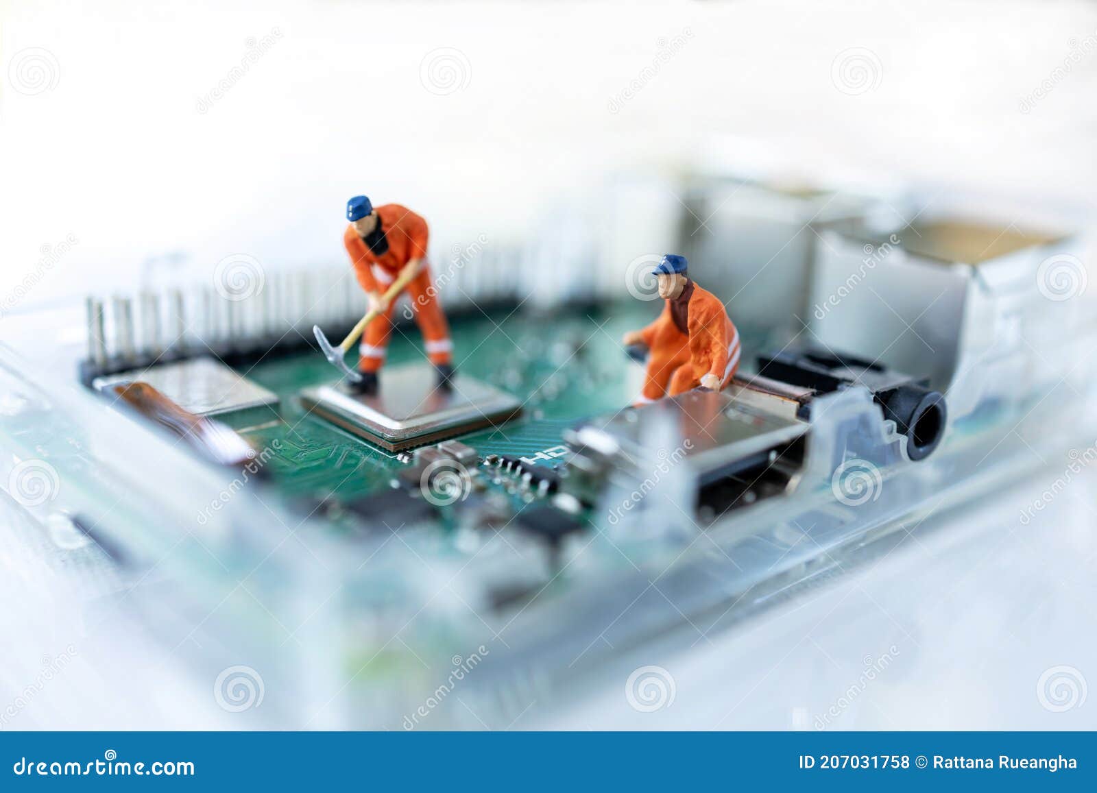 Miniature People Searching or Checking for Bugs and Issue on Microchip ...