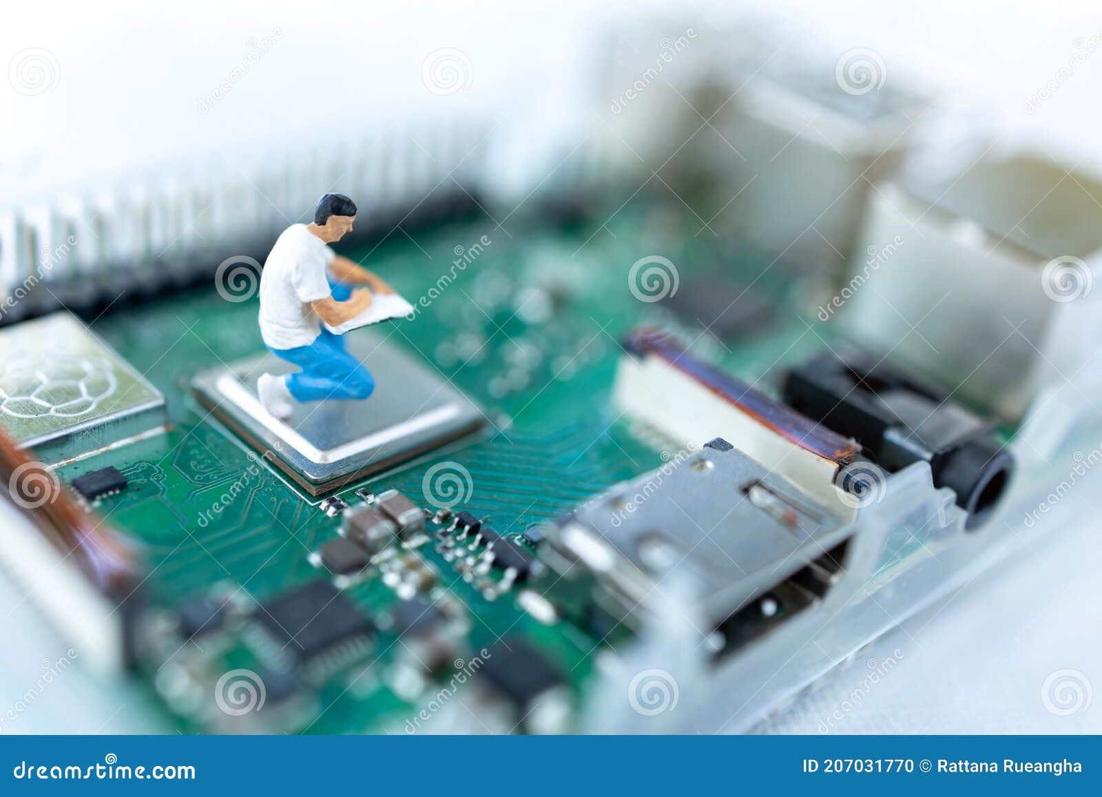 Miniature People Searching or Checking for Bugs and Issue on Microchip ...