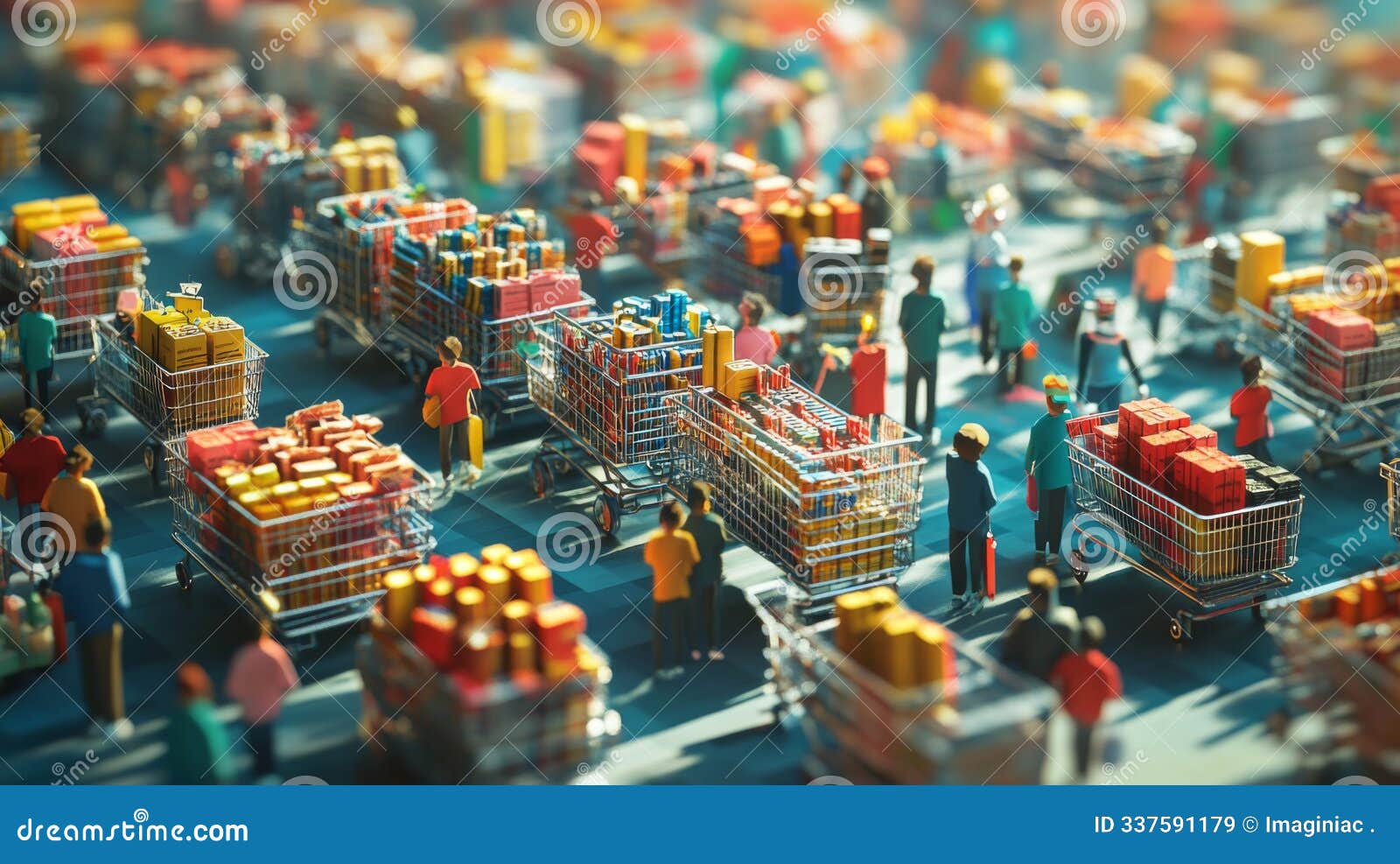 Miniature People Shopping with Full Shopping Carts Stock Illustration ...