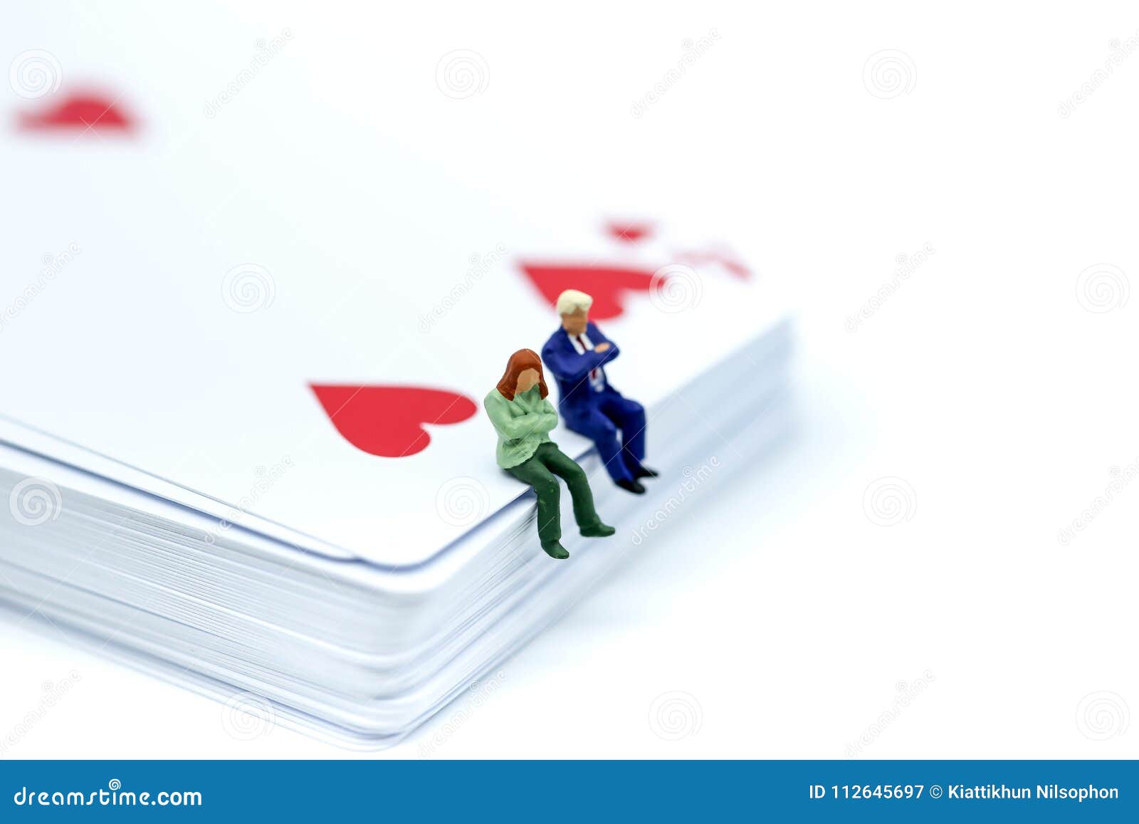 Miniature People : Sitting on Playing Card. Stock Image - Image of ...