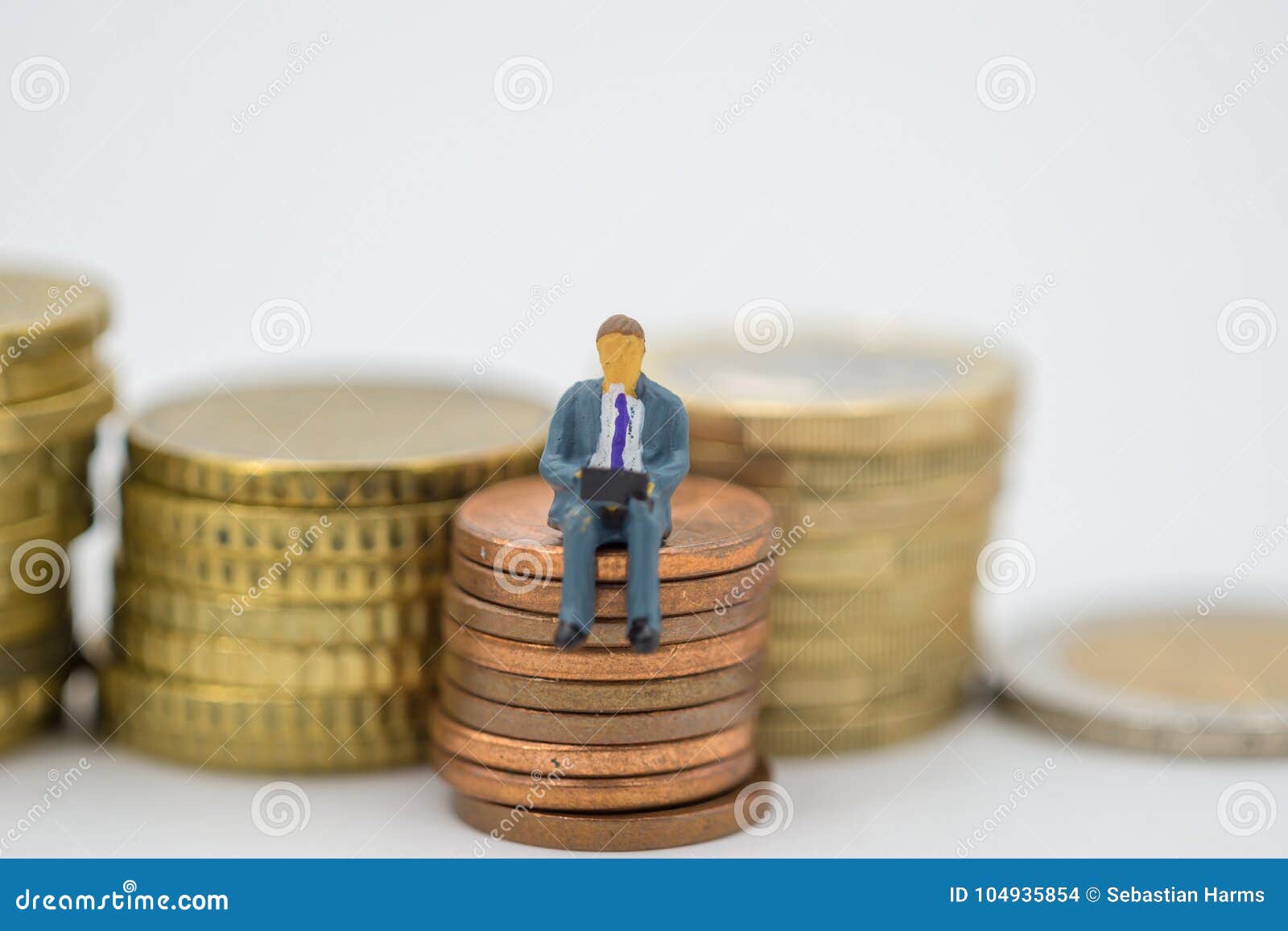 Miniature People Sitting on Stack Coins Stock Photo - Image of deal ...