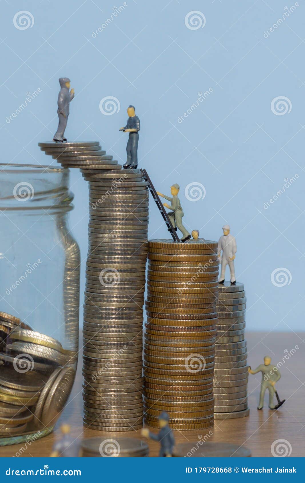 Miniature People Standing on Coins.and Work on Coins Stock Photo ...