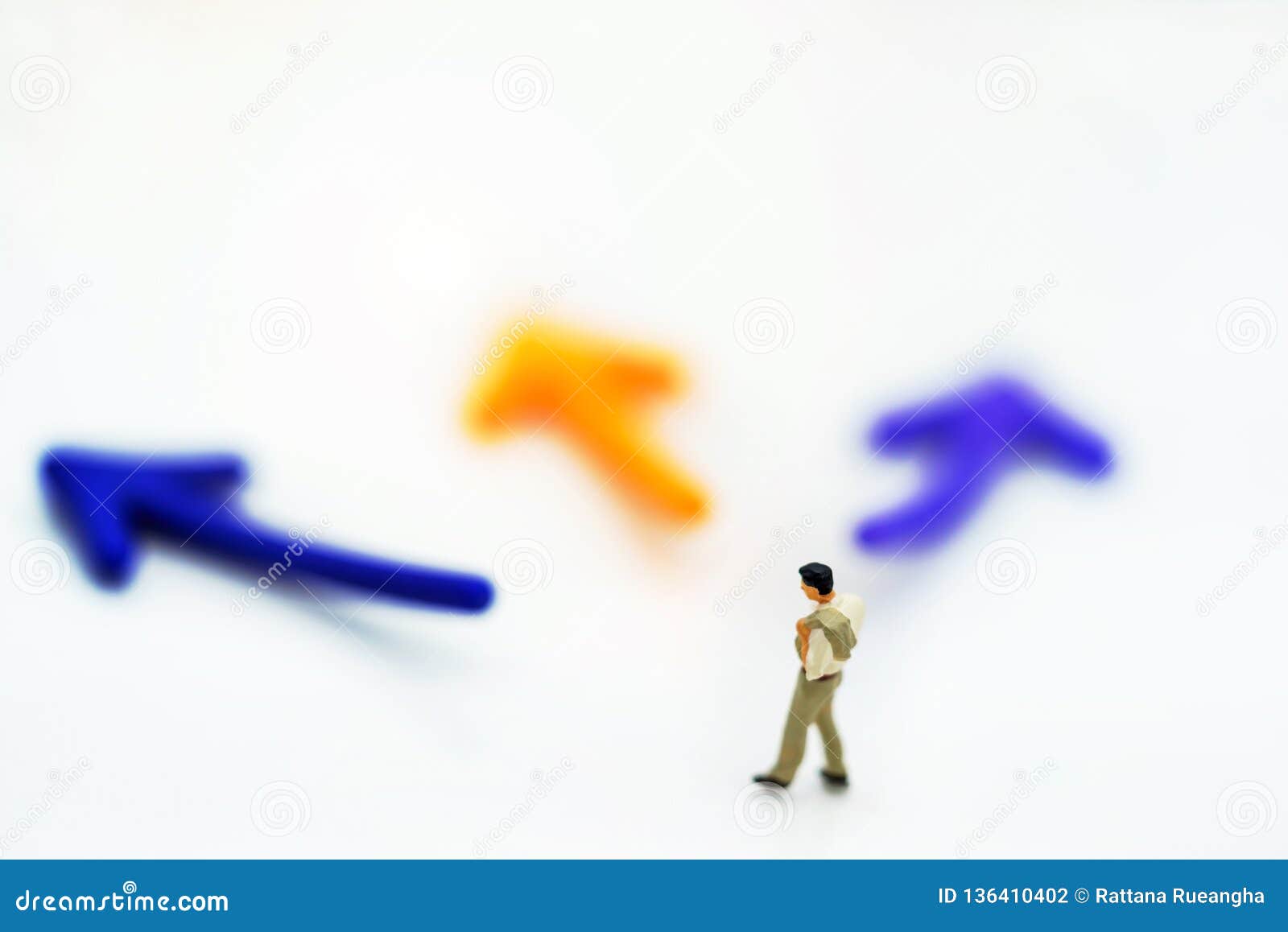 Miniature People Standing Whit Arrow Pathway Choice. Concepts of ...