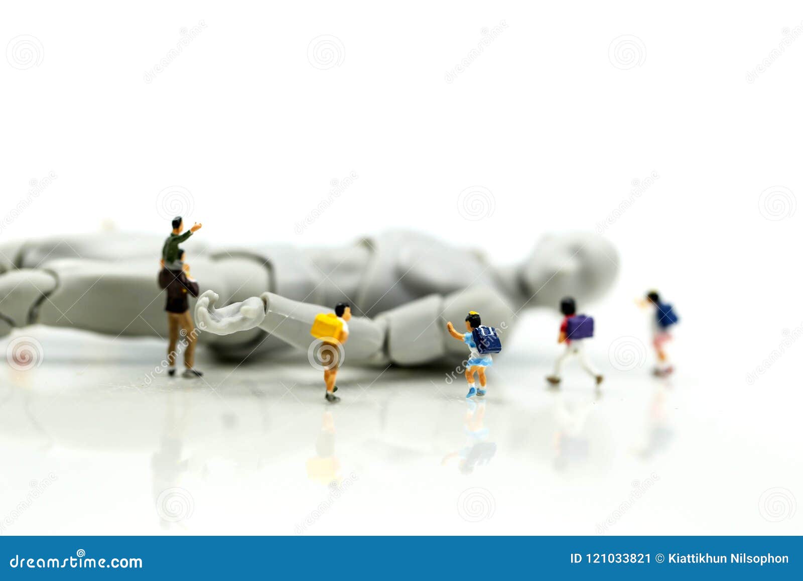 Miniature People : Student Children with Model Robot,modern Tech Stock ...