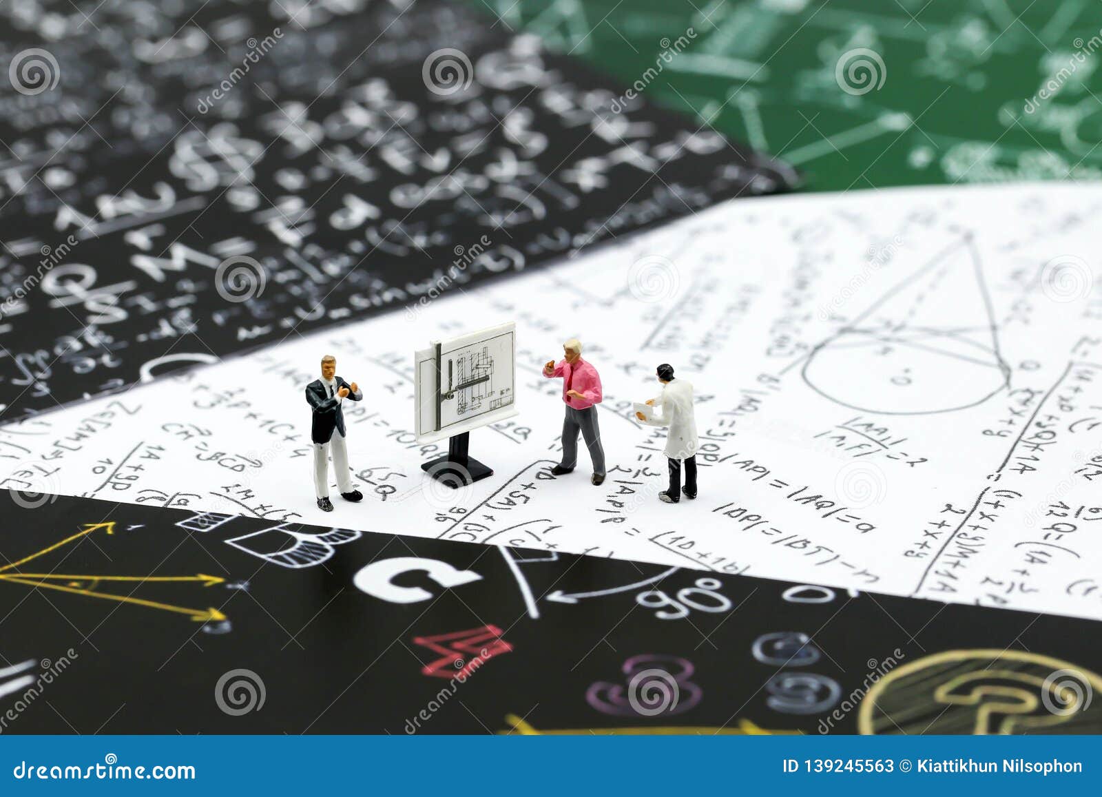 Miniature People : Teacher And Friend With Math Problems On Graph Paper ...