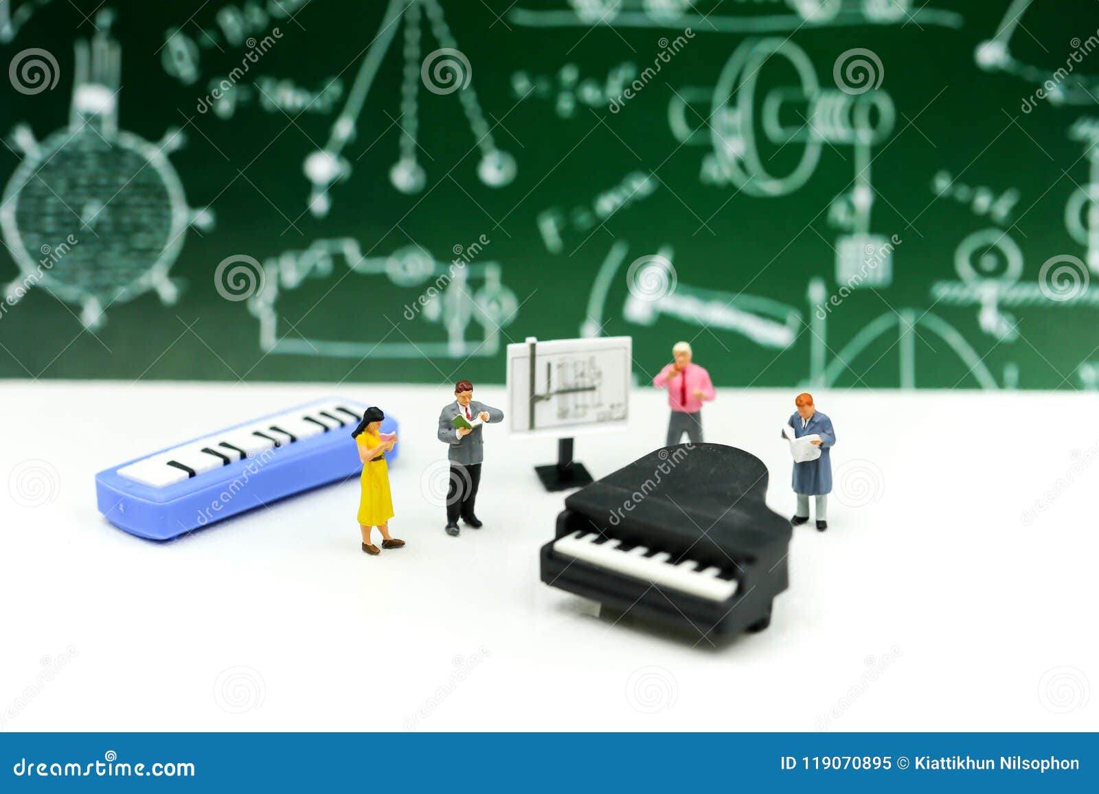 Miniature Teacher People Working On Drawing Isolated With Clipping Path ...