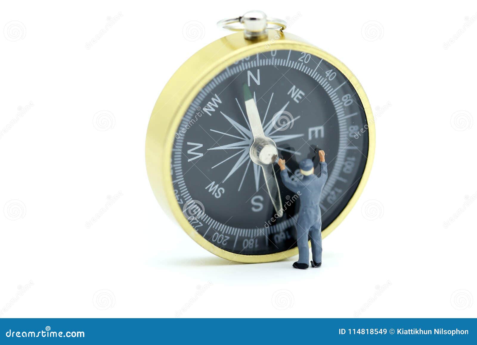 Miniature People : Worker Cleaning Compass. Stock Image - Image of ...