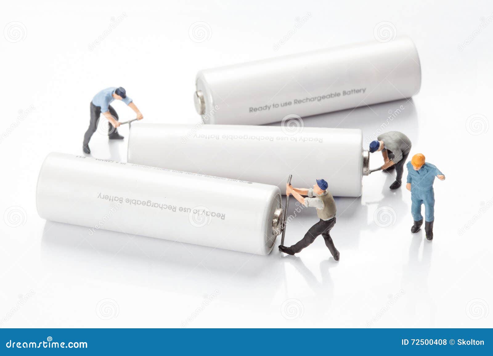 Miniature People - Workers Moving and Recycle Batteries Stock Photo ...