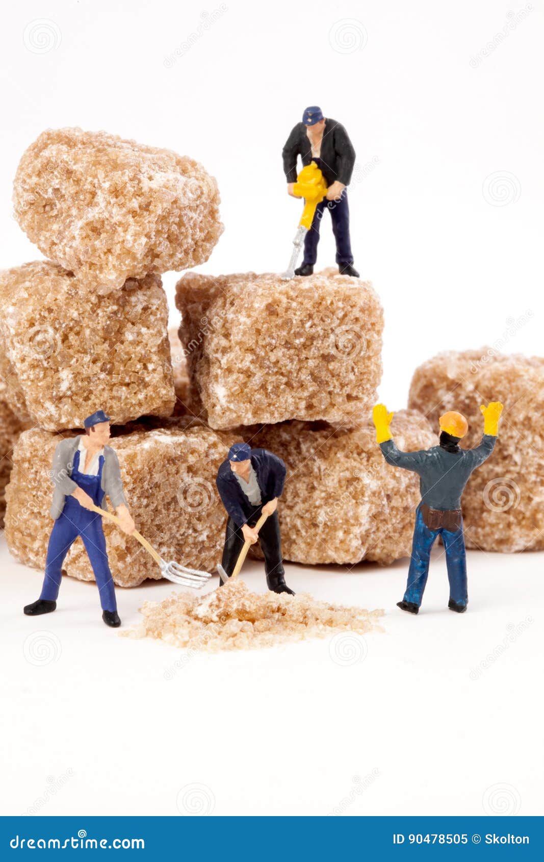 Miniature People: Workers Reduce Blocks of Brown Sugar in Powdered ...