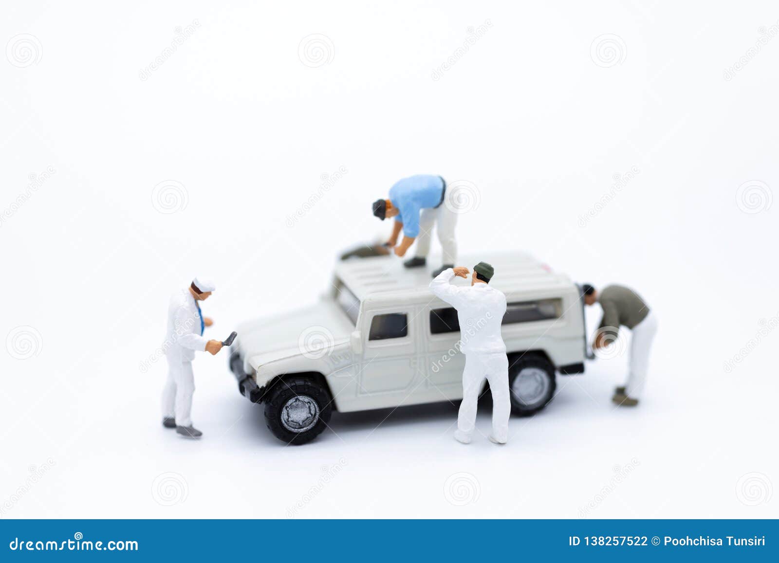 Miniature People : Workers Are Repairing Car. Image Use For Engine ...