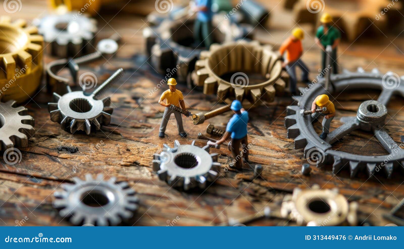 Miniature People Working on Gears Stock Photo - Image of industrial ...
