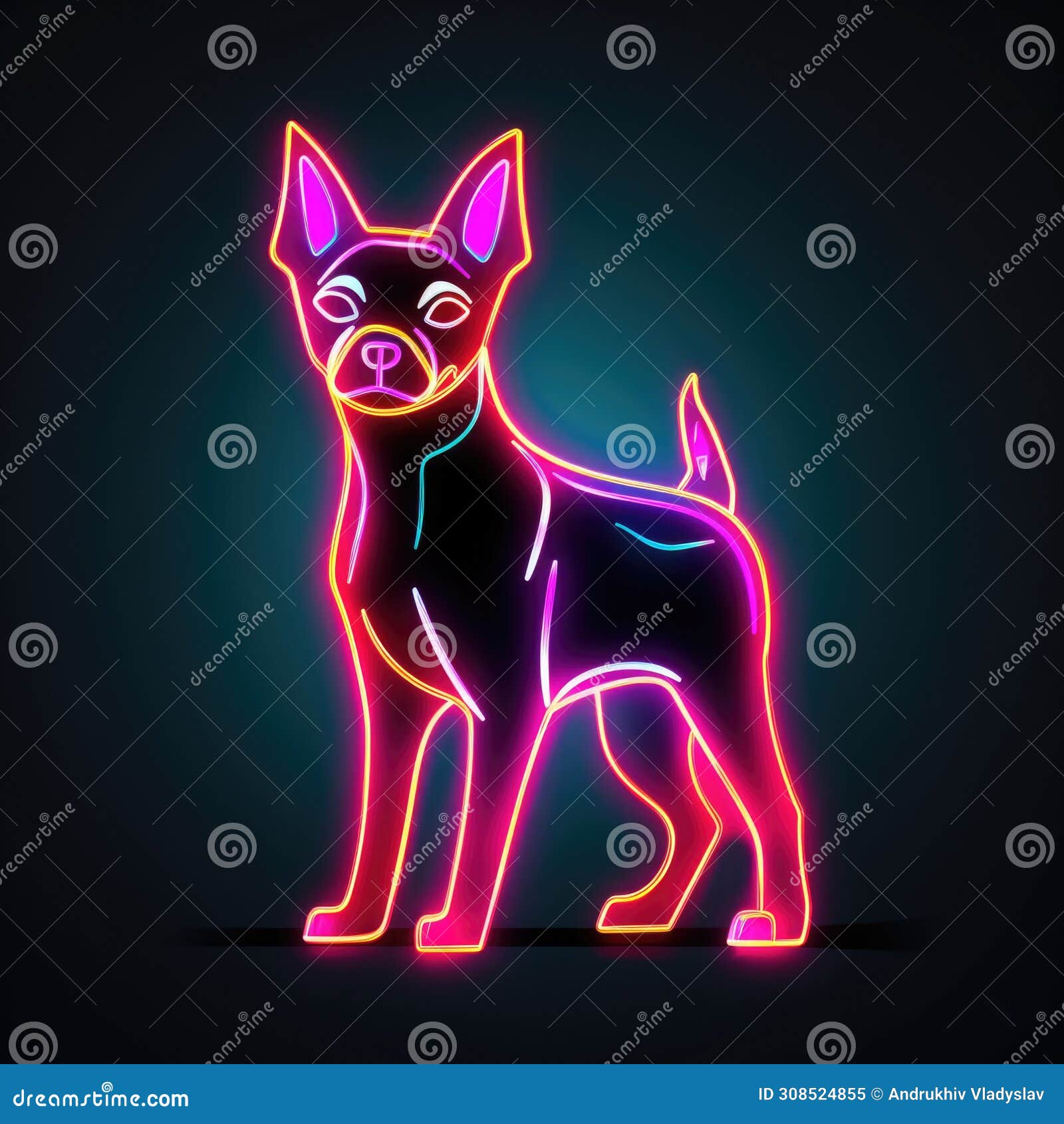 Miniature Pinscher. Neon Outline Icon with a Light Effect Stock ...