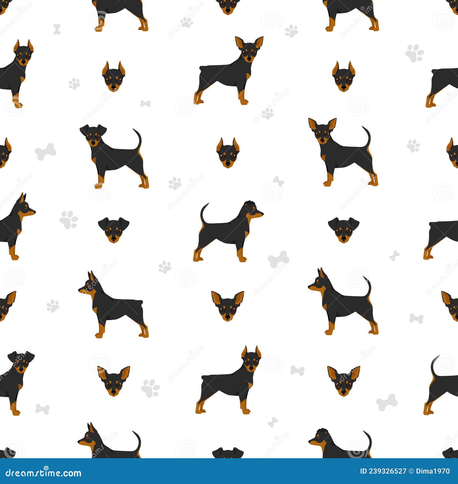Miniature Pinscher Teacup Seamless Pattern. Different Poses, Coat ...