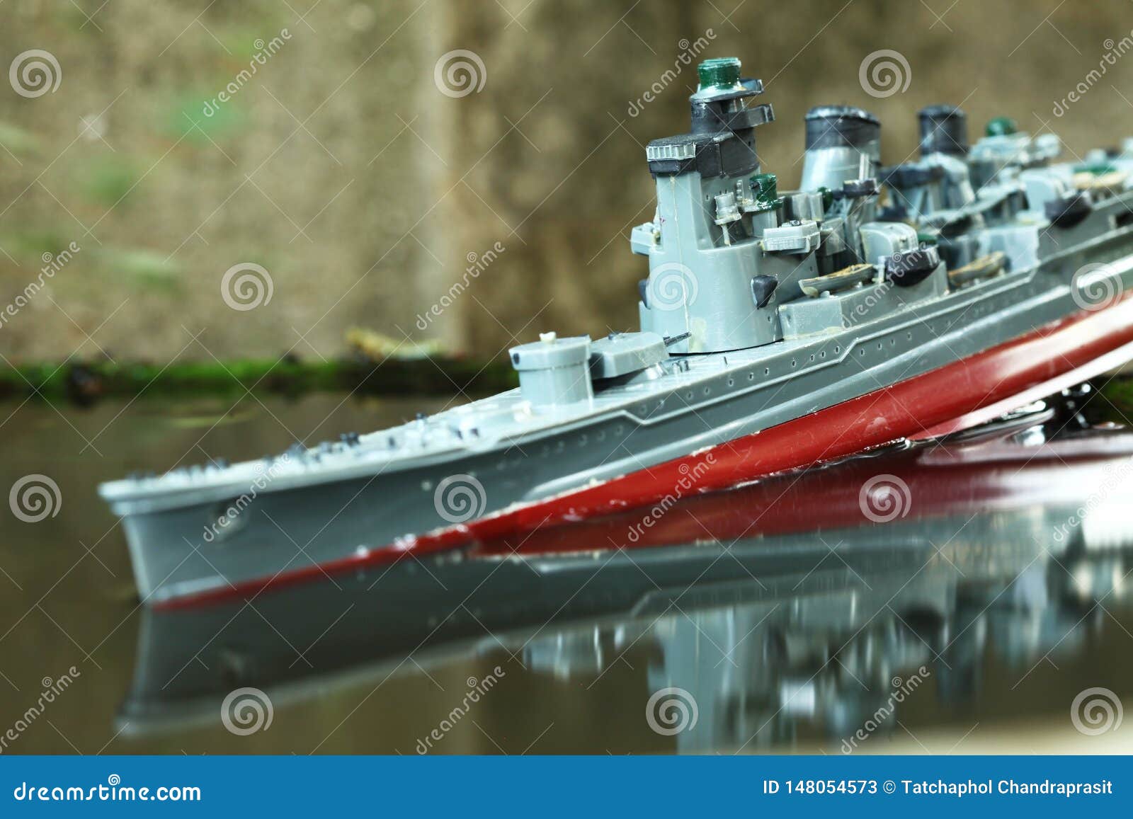 Miniature Plastic Model Ship in the Water Scene. Stock Image - Image of ...