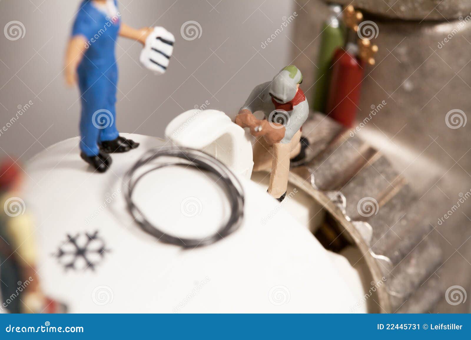 Miniature Plumbers Repairing a Thermostat Stock Image - Image of person ...