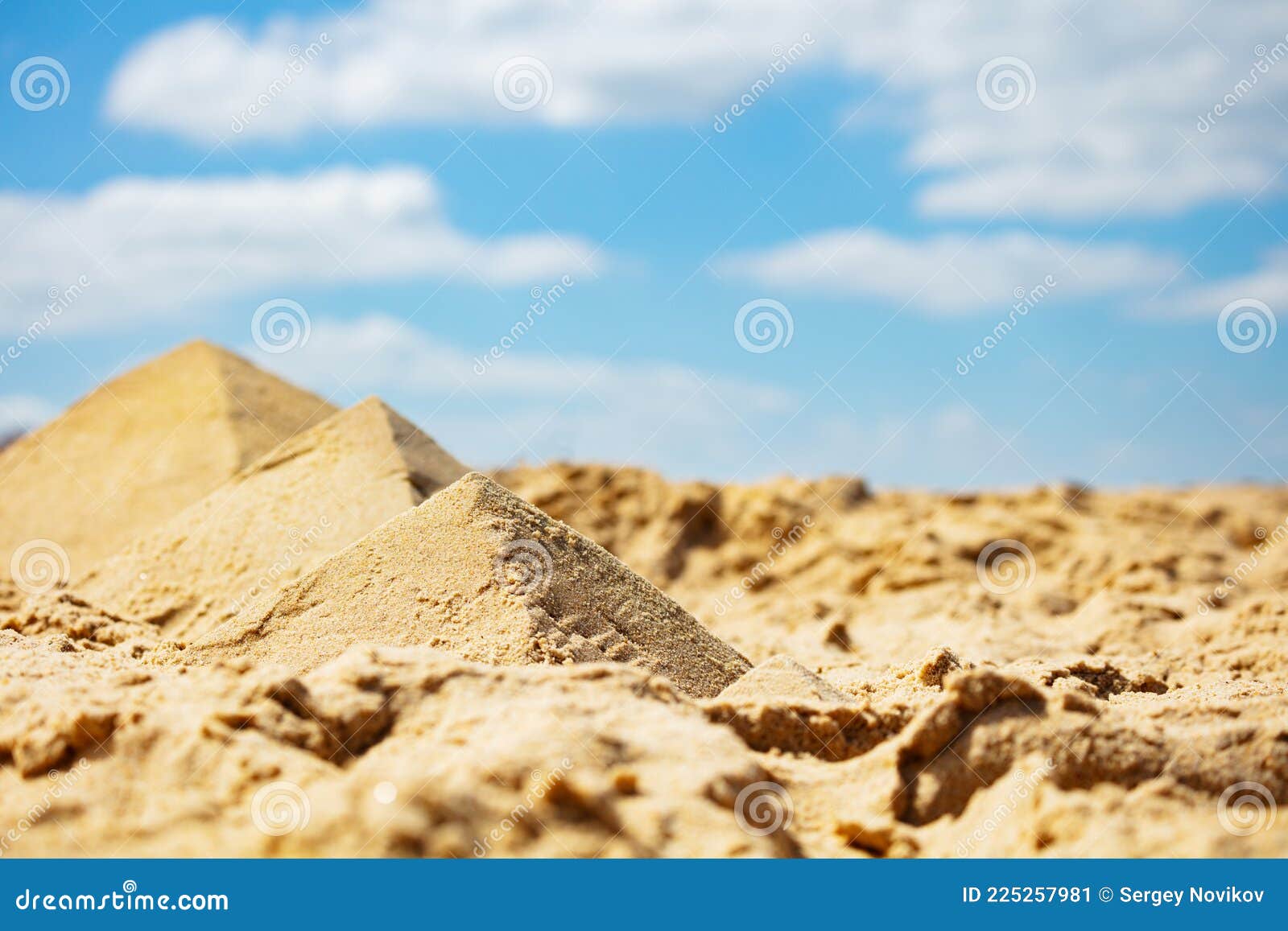 Miniature Pyramids in Desert Made of Sand on Beach Stock Image - Image ...