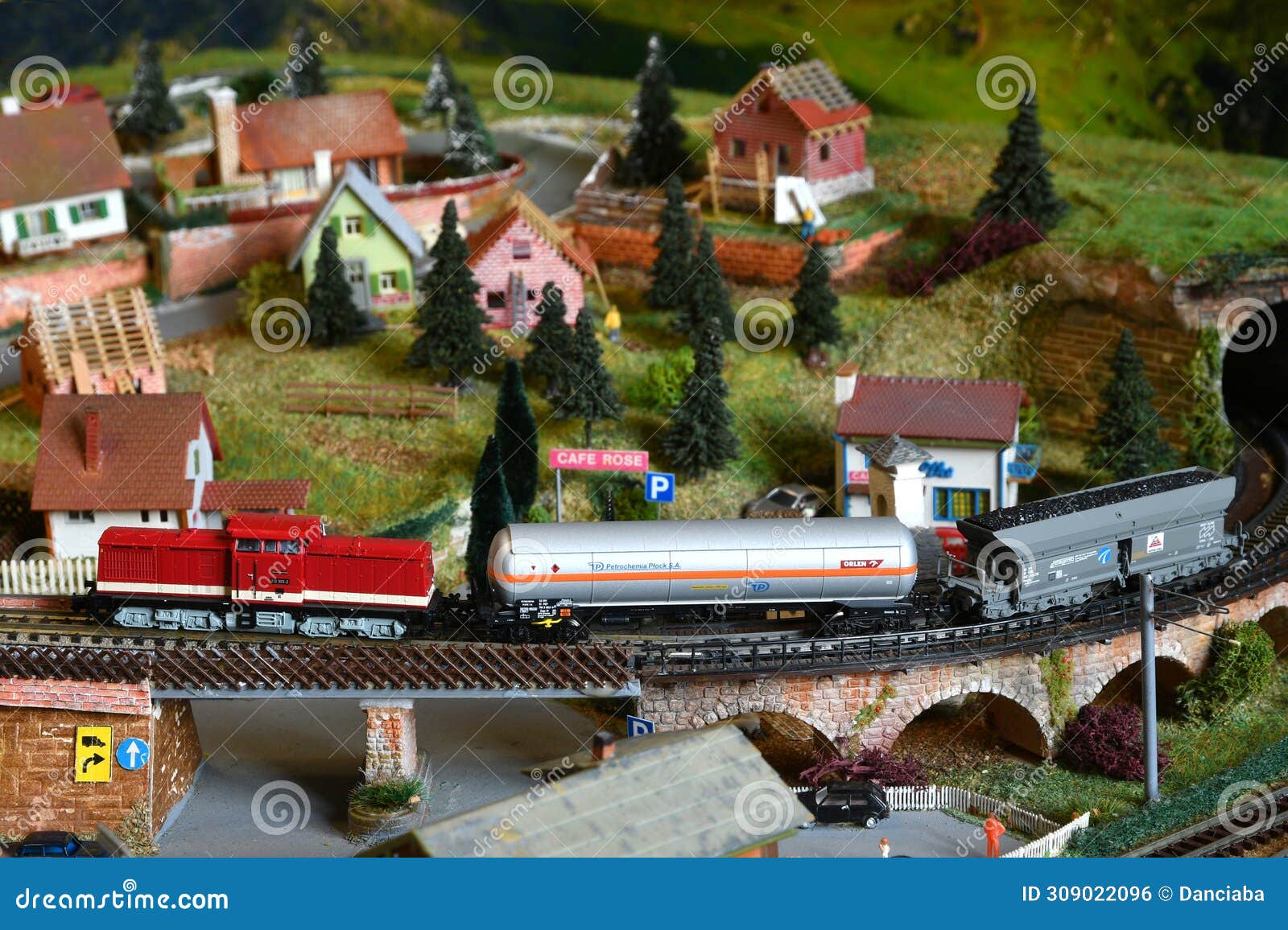 Miniature Railway Model with Model Freight Train on a Mountains ...
