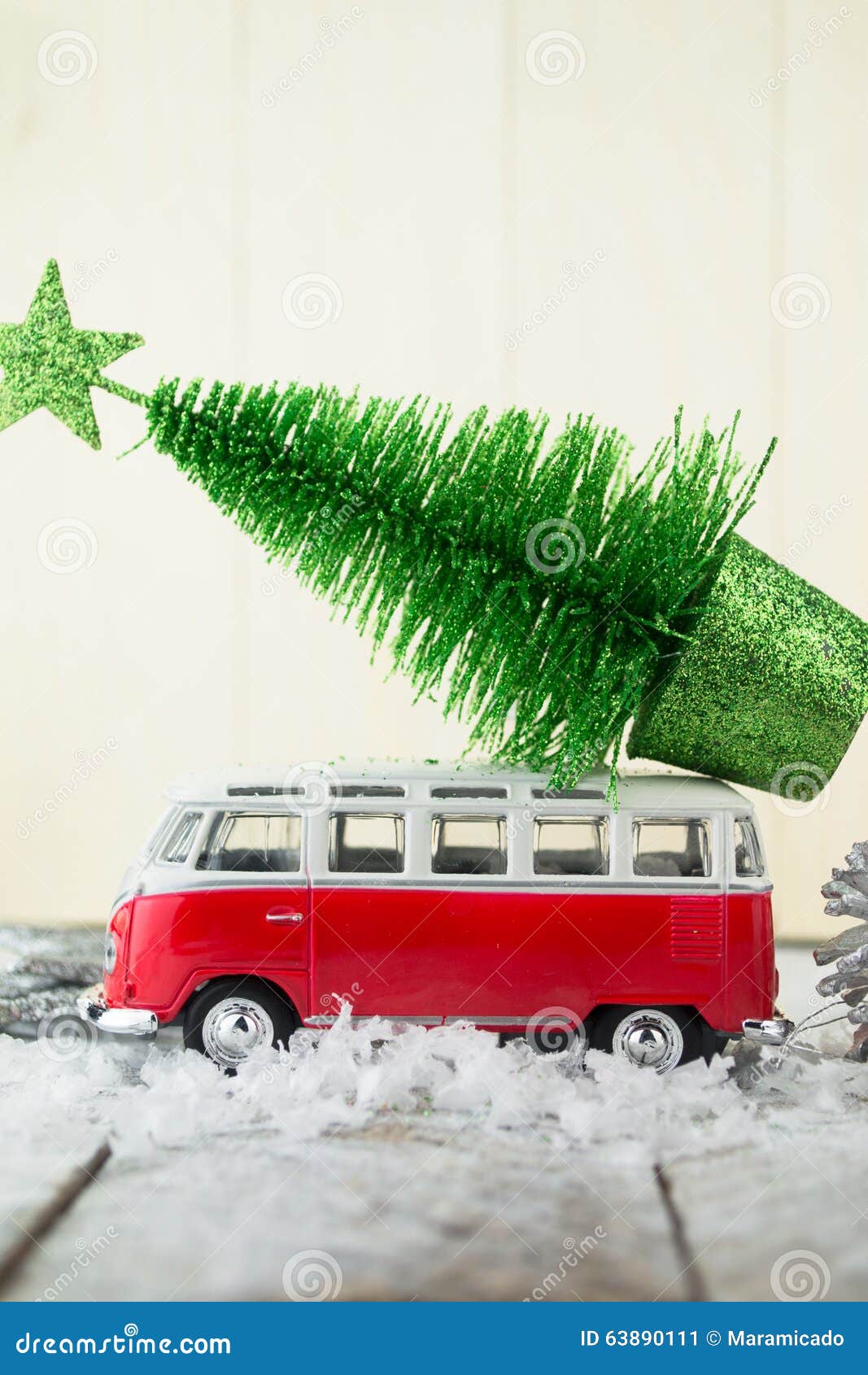 Miniature Red Car with Fir Tree on Abstract Background Stock Image ...