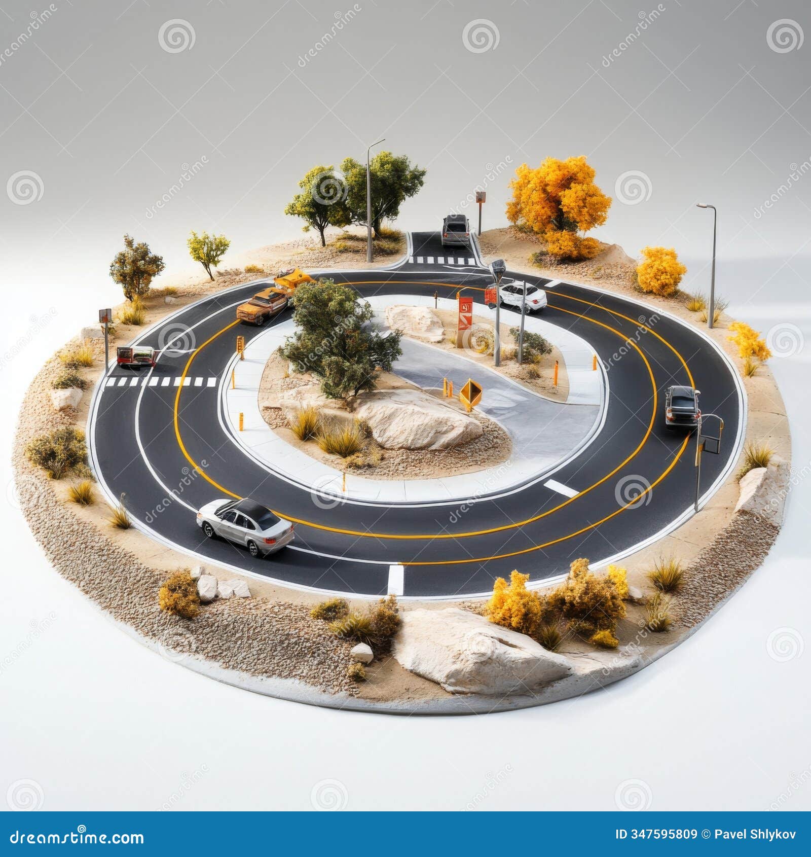 Roundabout Modeling Scene Showcasing Vehicles Navigating a Circular ...