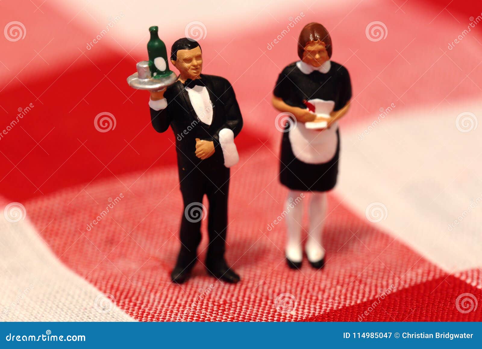 Miniature Scale Model Waiter and Waitress on Gingham Stock Image ...