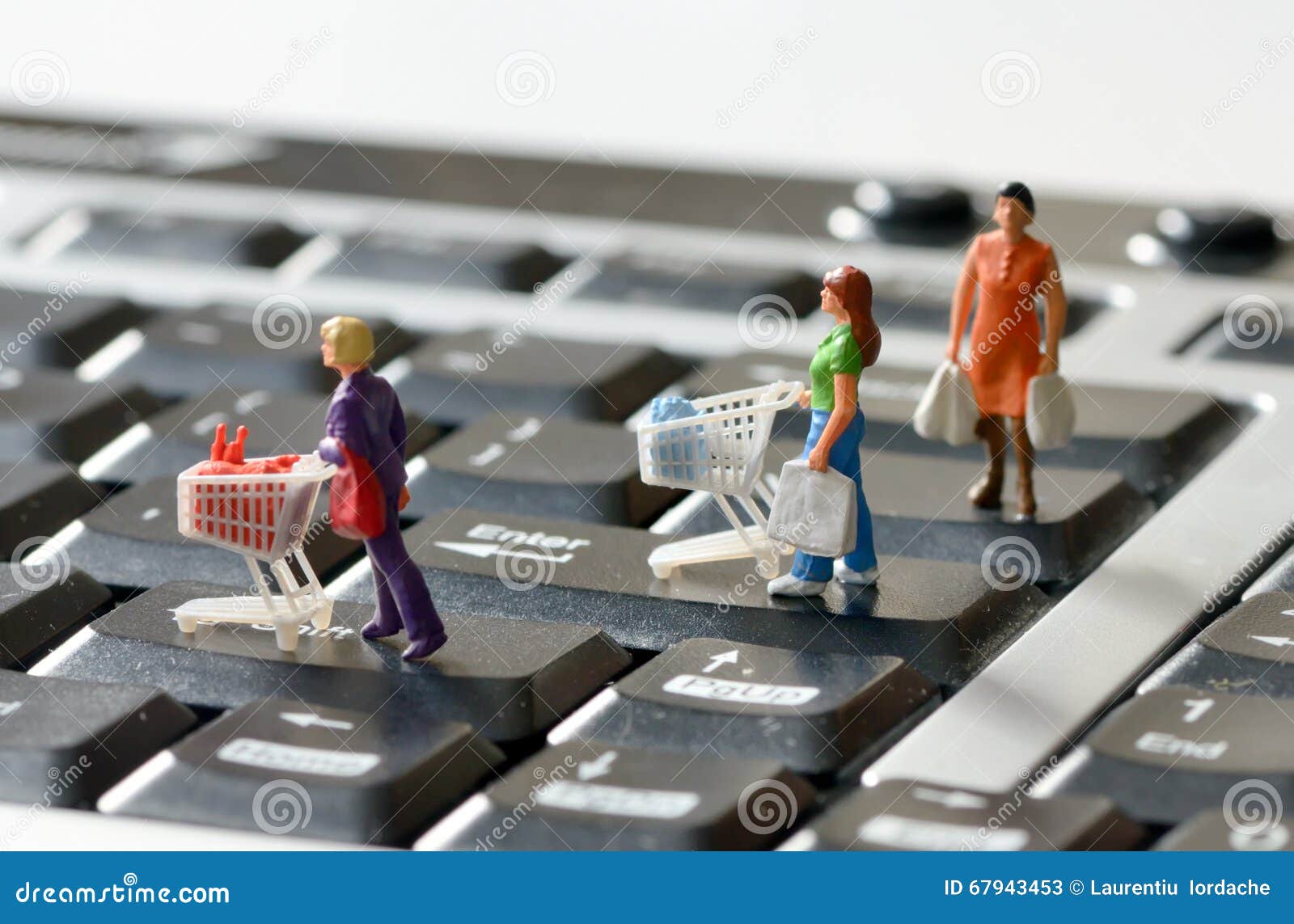 Miniature Shoppers with Shopping Cart Stock Image - Image of concept ...