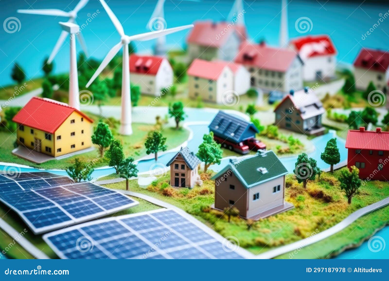 Miniature Smart Grid Model with Solar Panels and Windmills Stock Photo ...