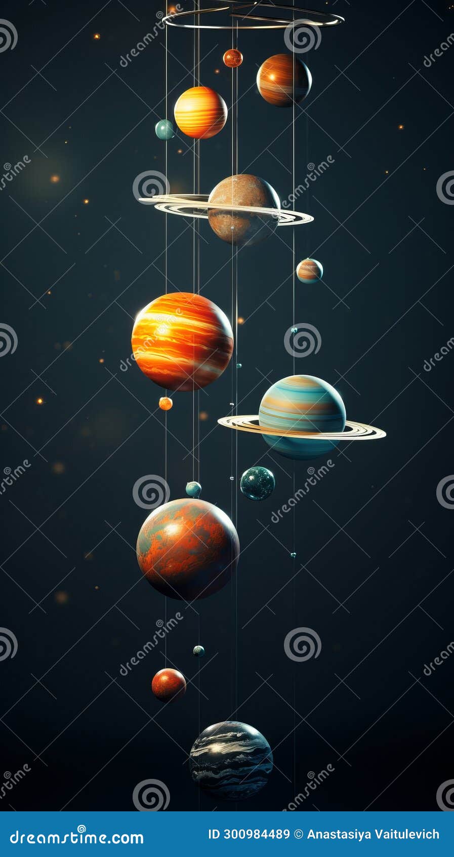 Miniature Solar System Planets Vertical View Stock Illustration ...