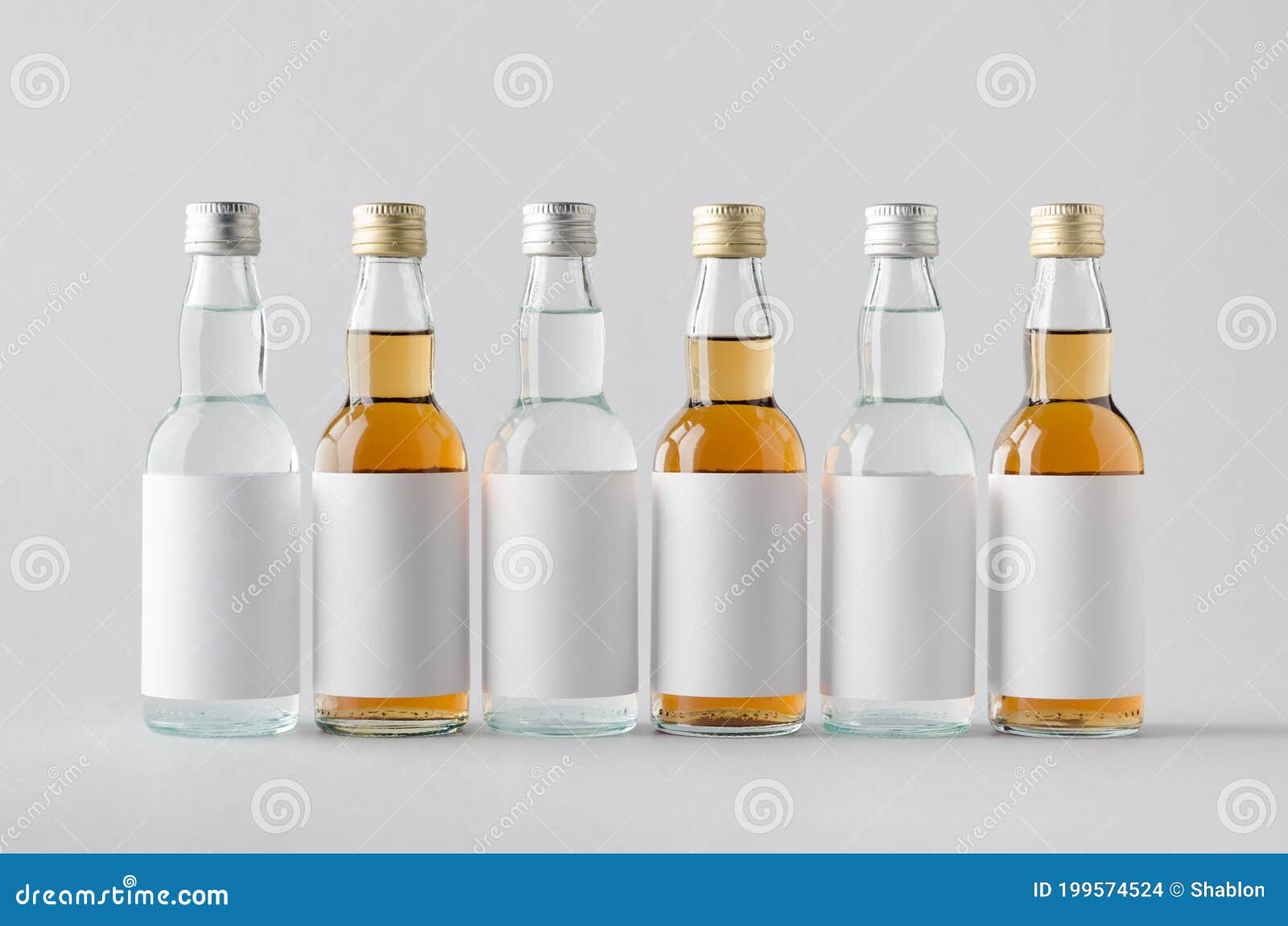Miniature Spirits Liquor Bottle Mock-Up - Multiple Bottles. Blank Label ...