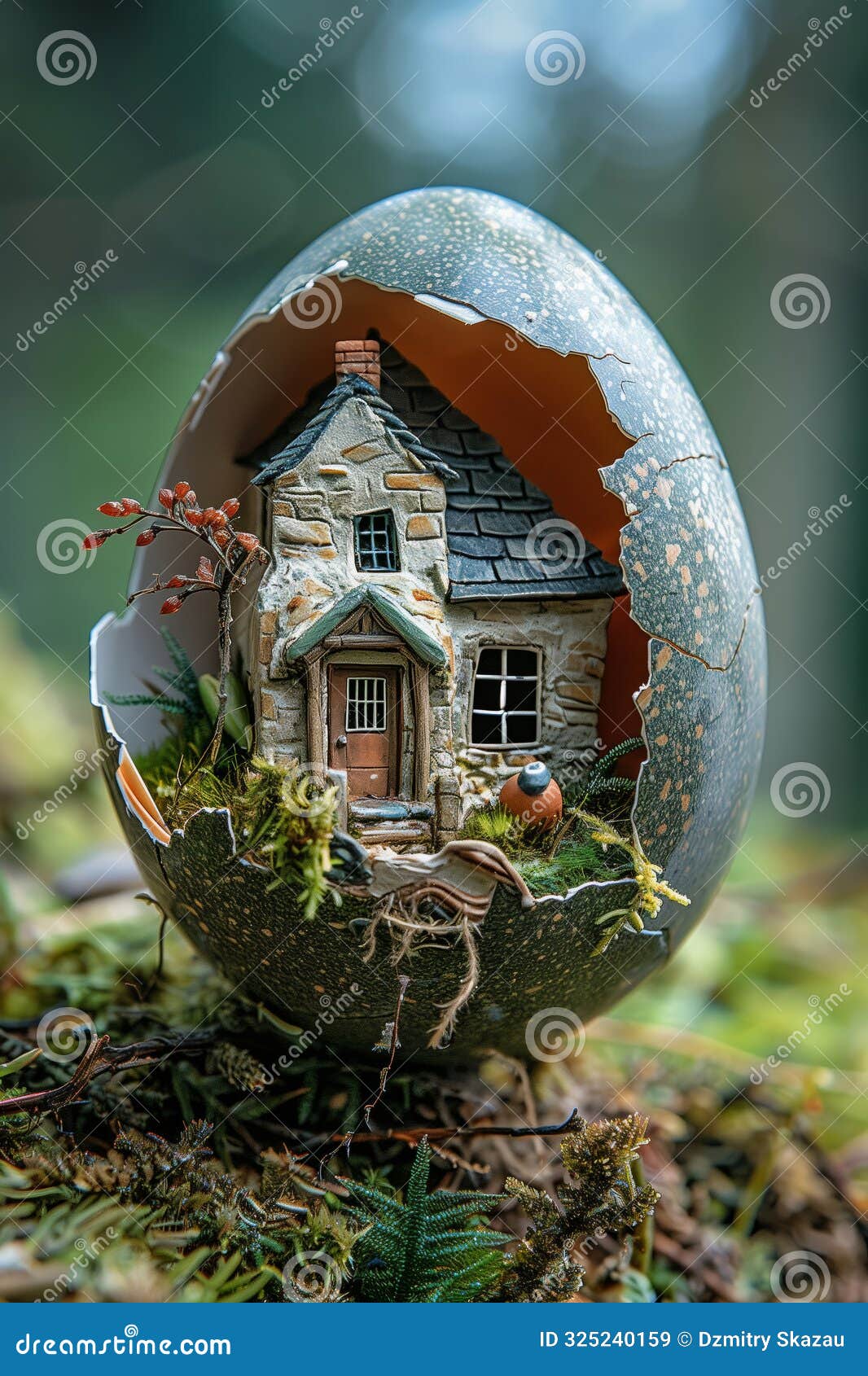 Miniature Stone House Nestled Inside a Cracked Eggshell Stock Image ...