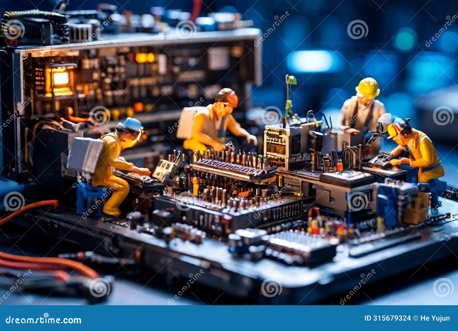 Miniature Technicians Team of Engineers Repairing Computer Stock Photo ... Miniature Technicians Team of Engineers Repairing Computer Stock Photo ...