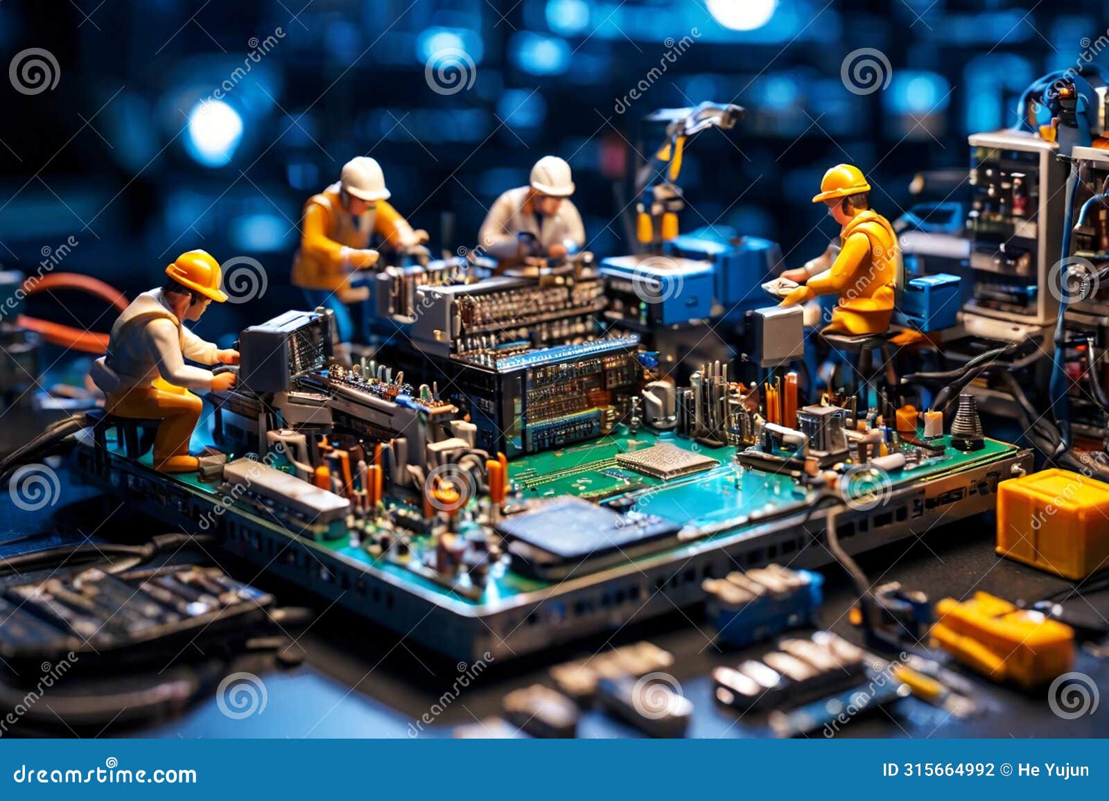 Miniature Technicians Tiny Toys Team of Engineers Repairing Keyboard ...
