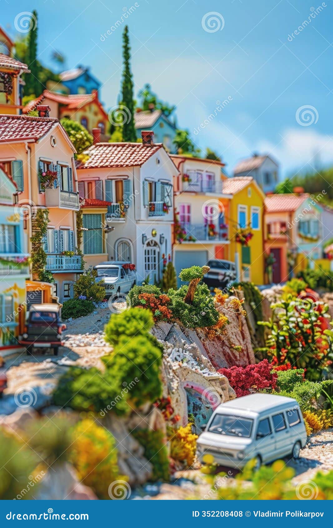 Miniature Town Model with a Parked Car, Suitable for Architectural and ...