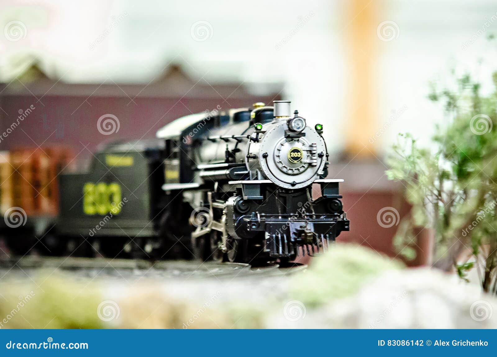 Miniature Toy Model Train Locomotives on Display Stock Photo - Image of ...