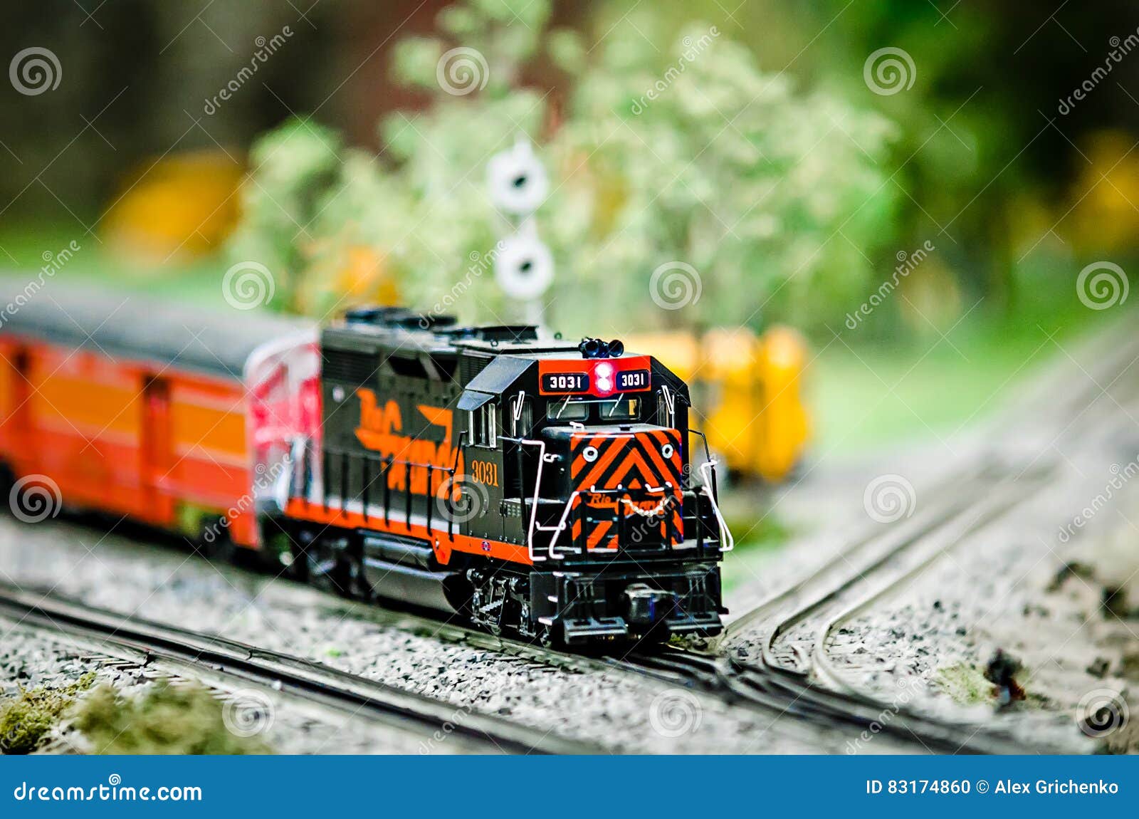 Miniature Toy Model Train Locomotives on Display Stock Photo - Image of ...