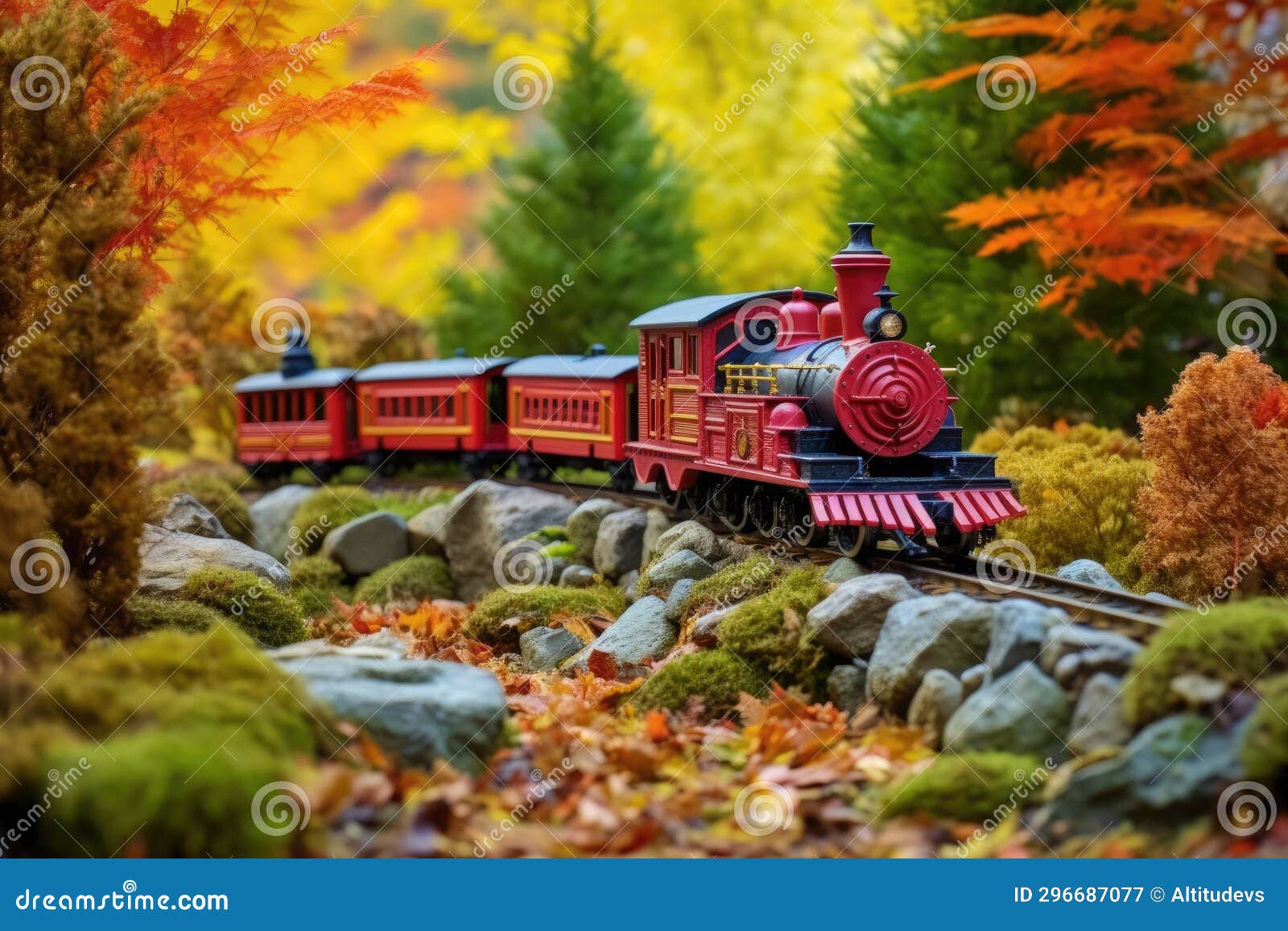 Miniature Train Set in a Miniature Fall Landscape Stock Image - Image ...