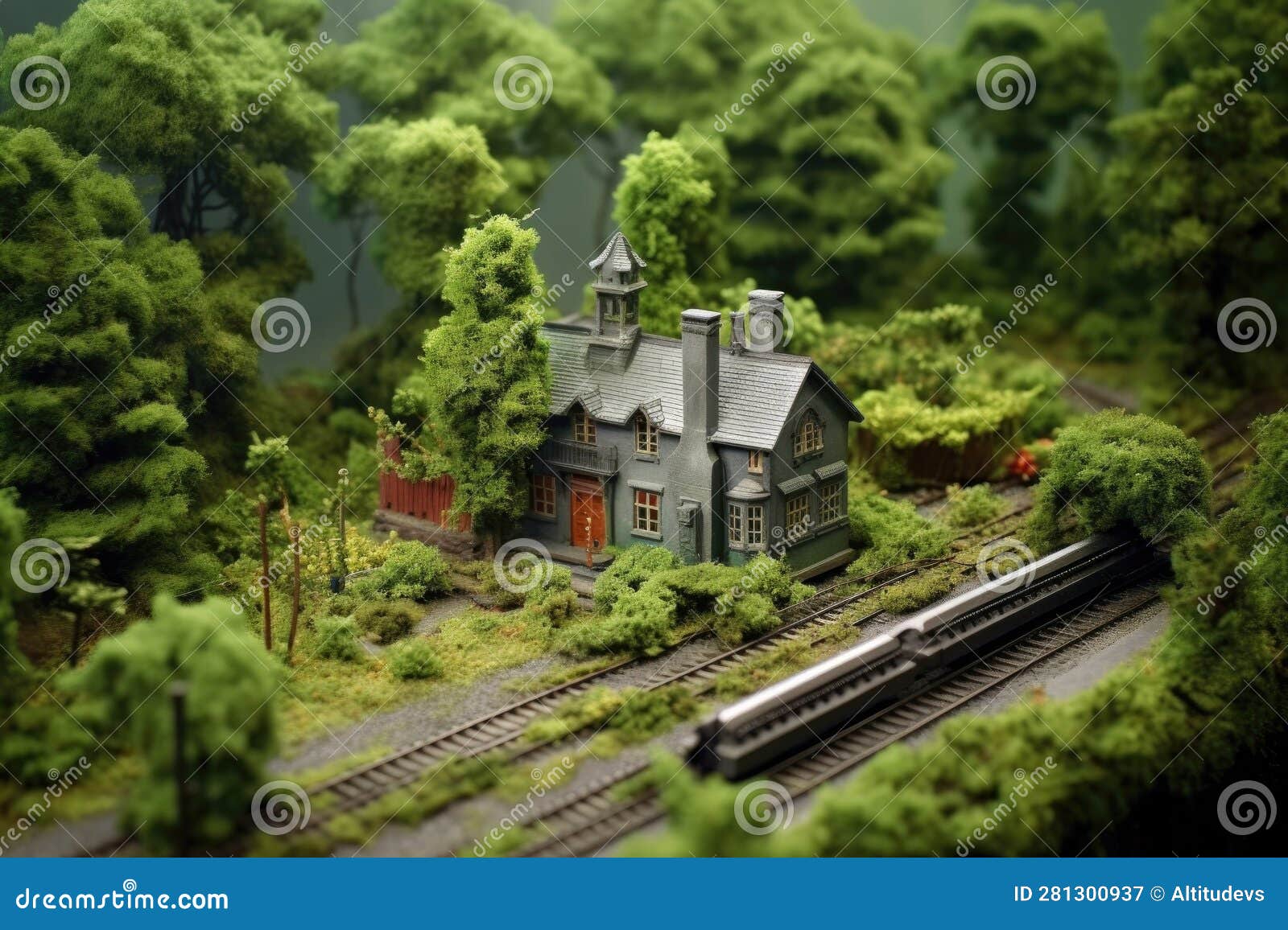 Miniature Train Station Surrounded by Tiny Trees Stock Image - Image of ...
