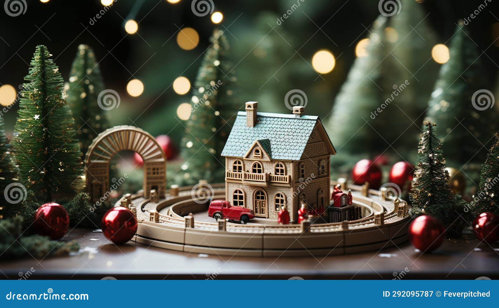 Cute Miniature Train and Town Set with Christmas Decorations and Trees ...