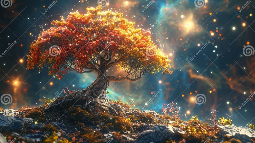 Miniature Tree with Nebulae for Leaves Stock Illustration ...