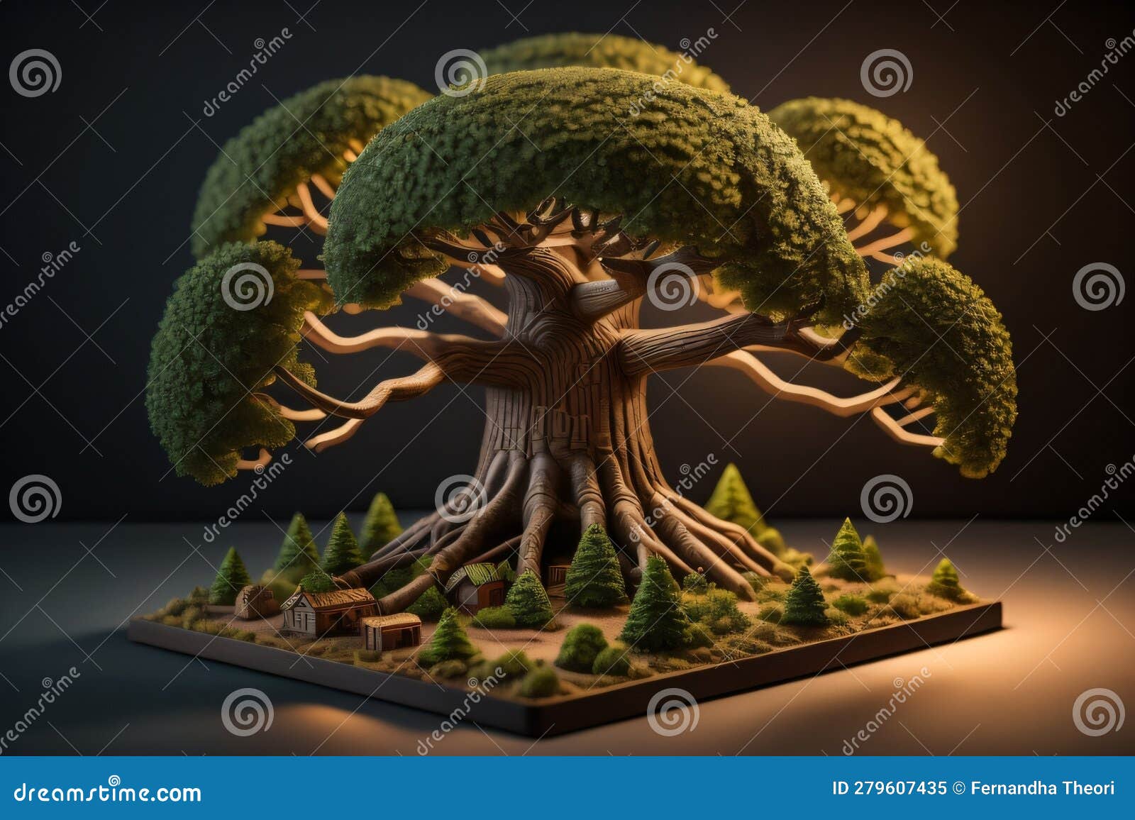 Miniature Trees on a Dark Background with Dramatic Lighting Stock ...