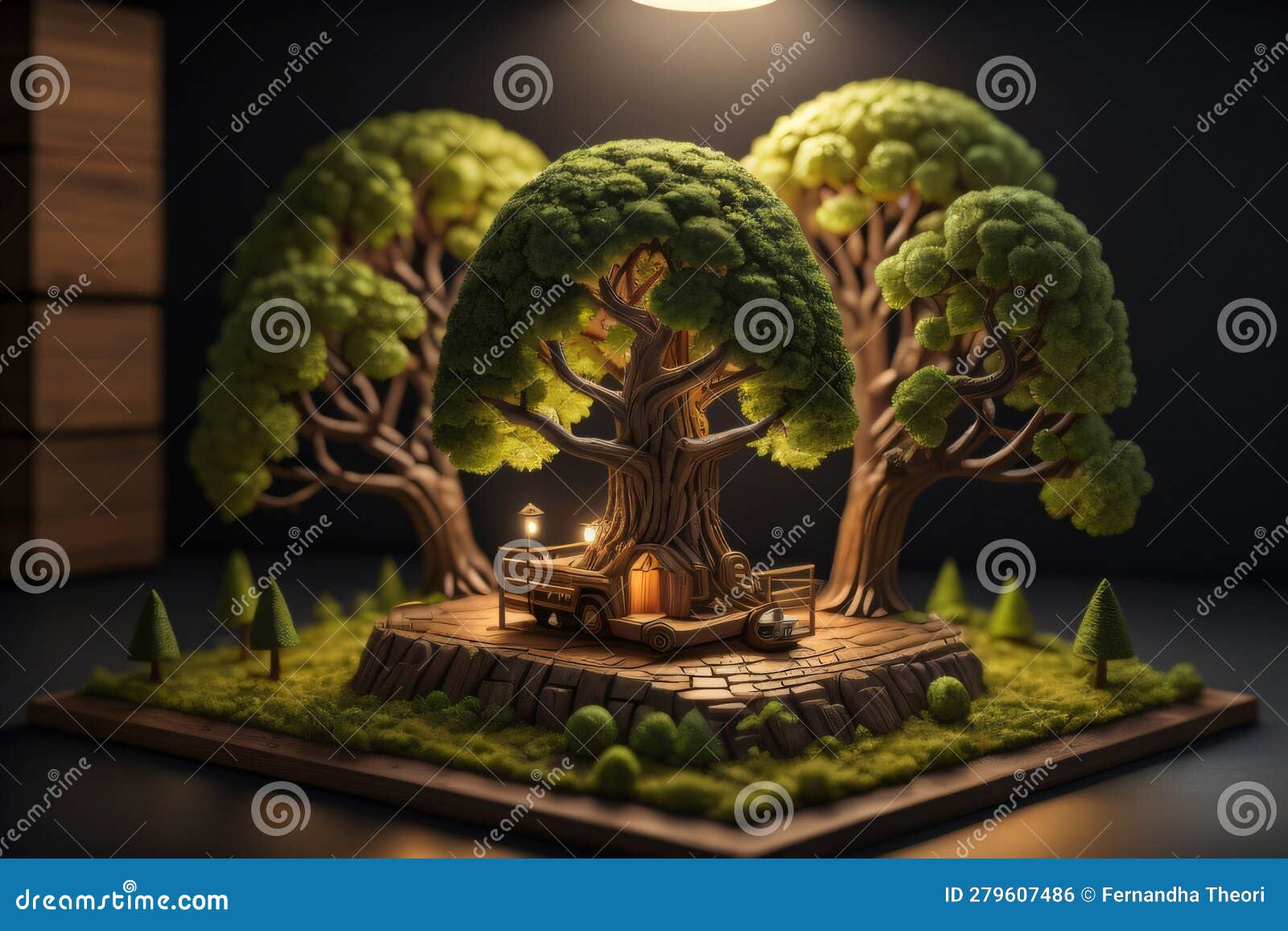 Miniature Trees on a Dark Background with Dramatic Lighting Stock ...