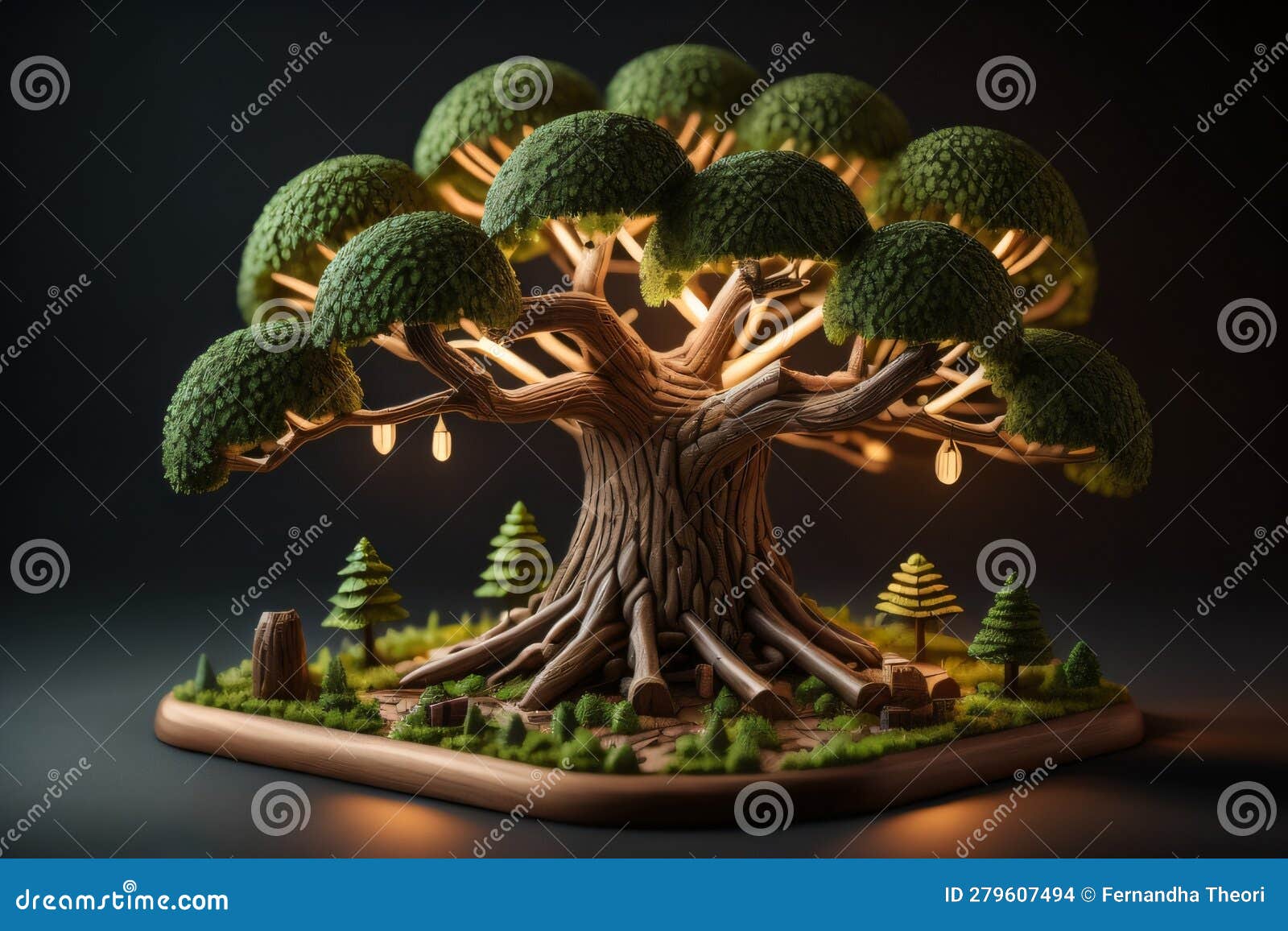 Miniature Trees on a Dark Background with Dramatic Lighting Stock ...