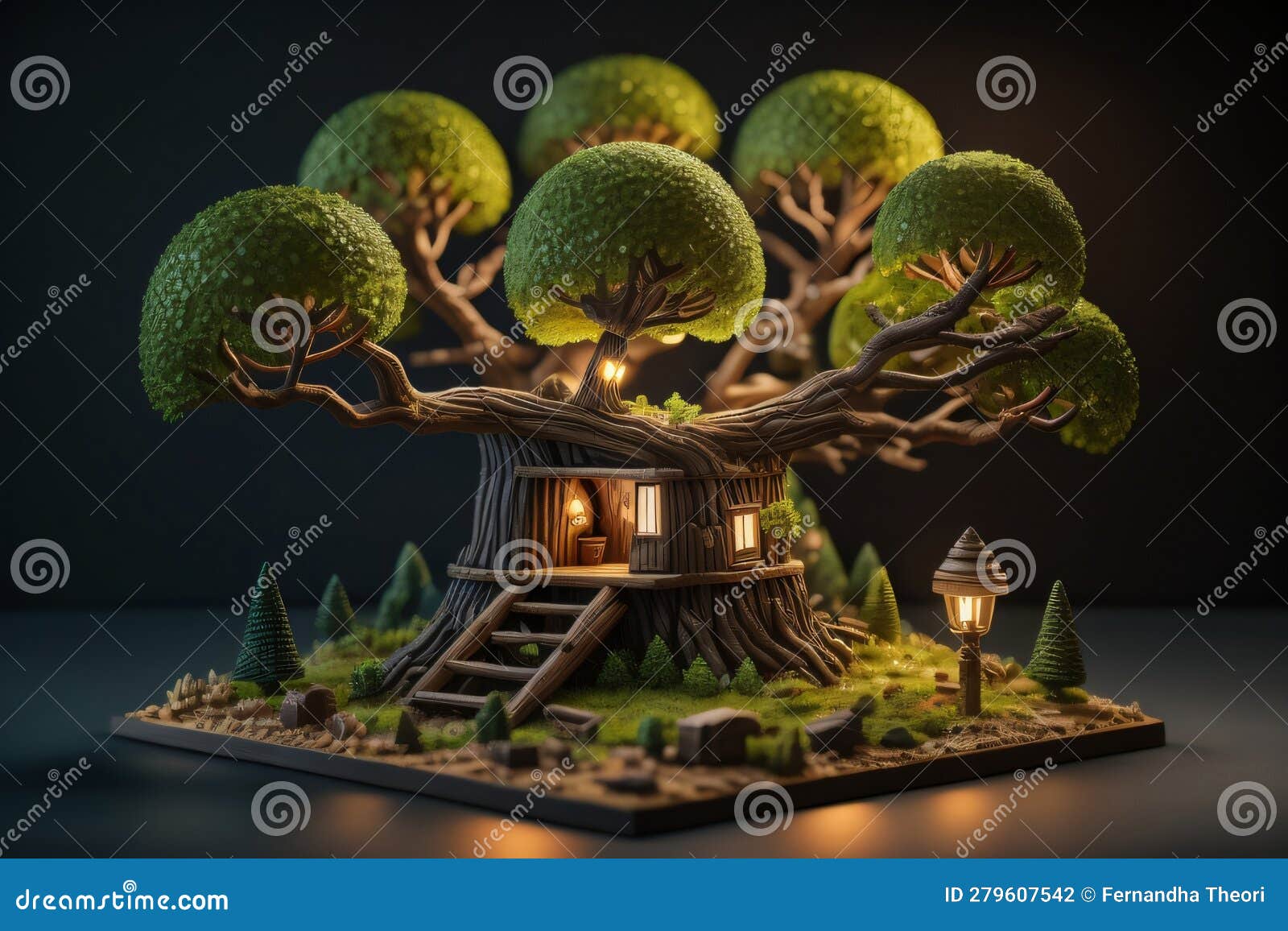 Miniature Trees on a Dark Background with Dramatic Lighting Stock ...