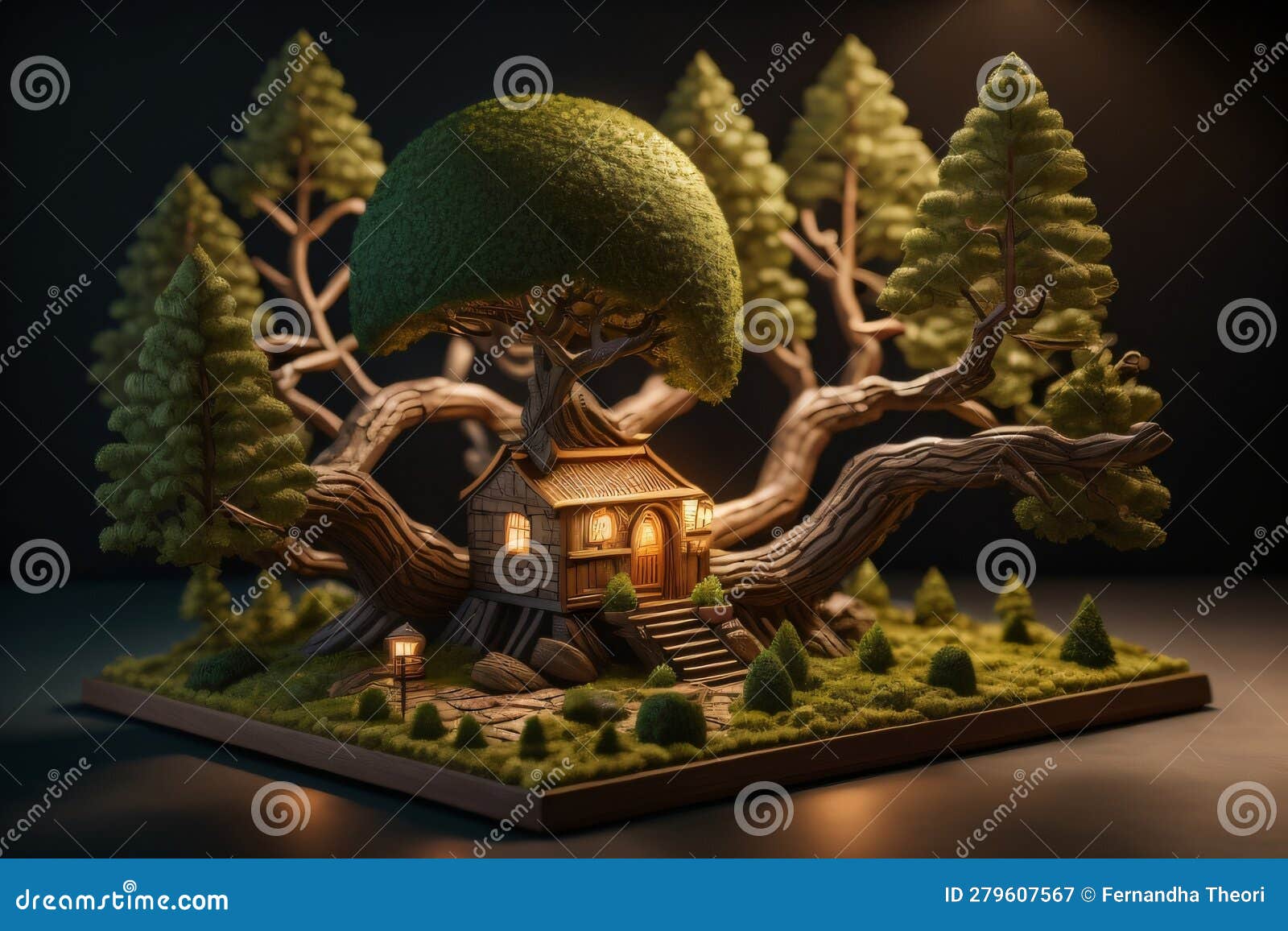 Miniature Trees on a Dark Background with Dramatic Lighting Stock ...