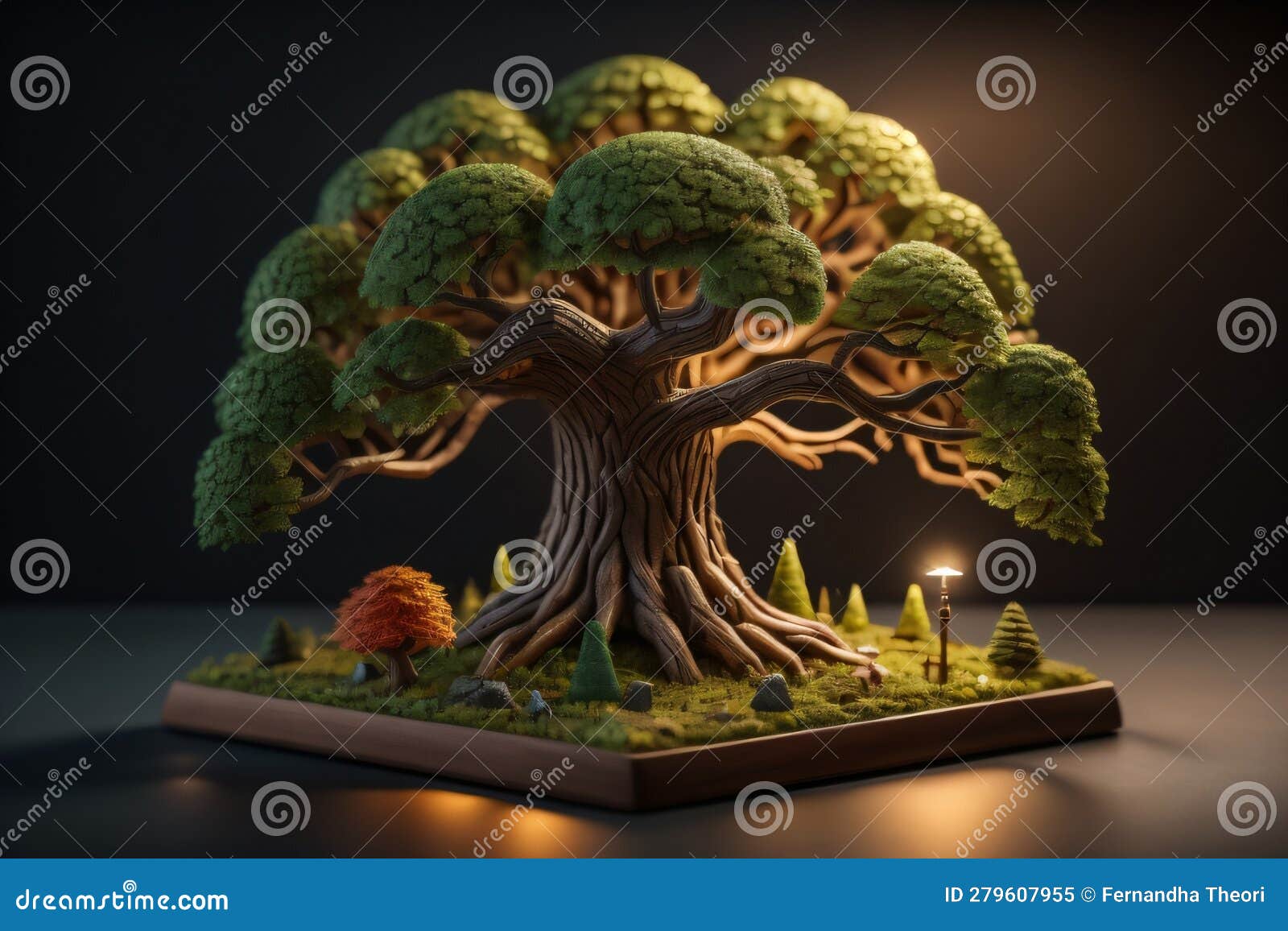 Miniature Trees on a Dark Background with Dramatic Lighting Stock ...