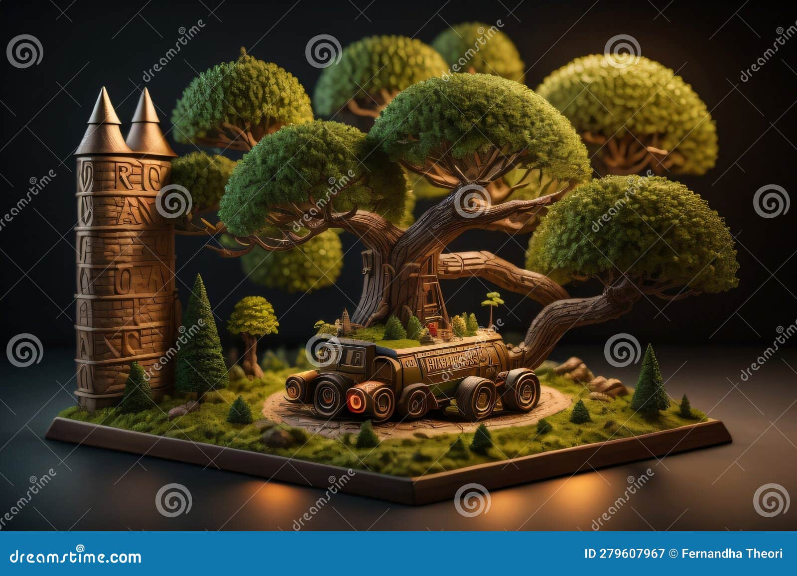 Miniature Trees on a Dark Background with Dramatic Lighting Stock ...