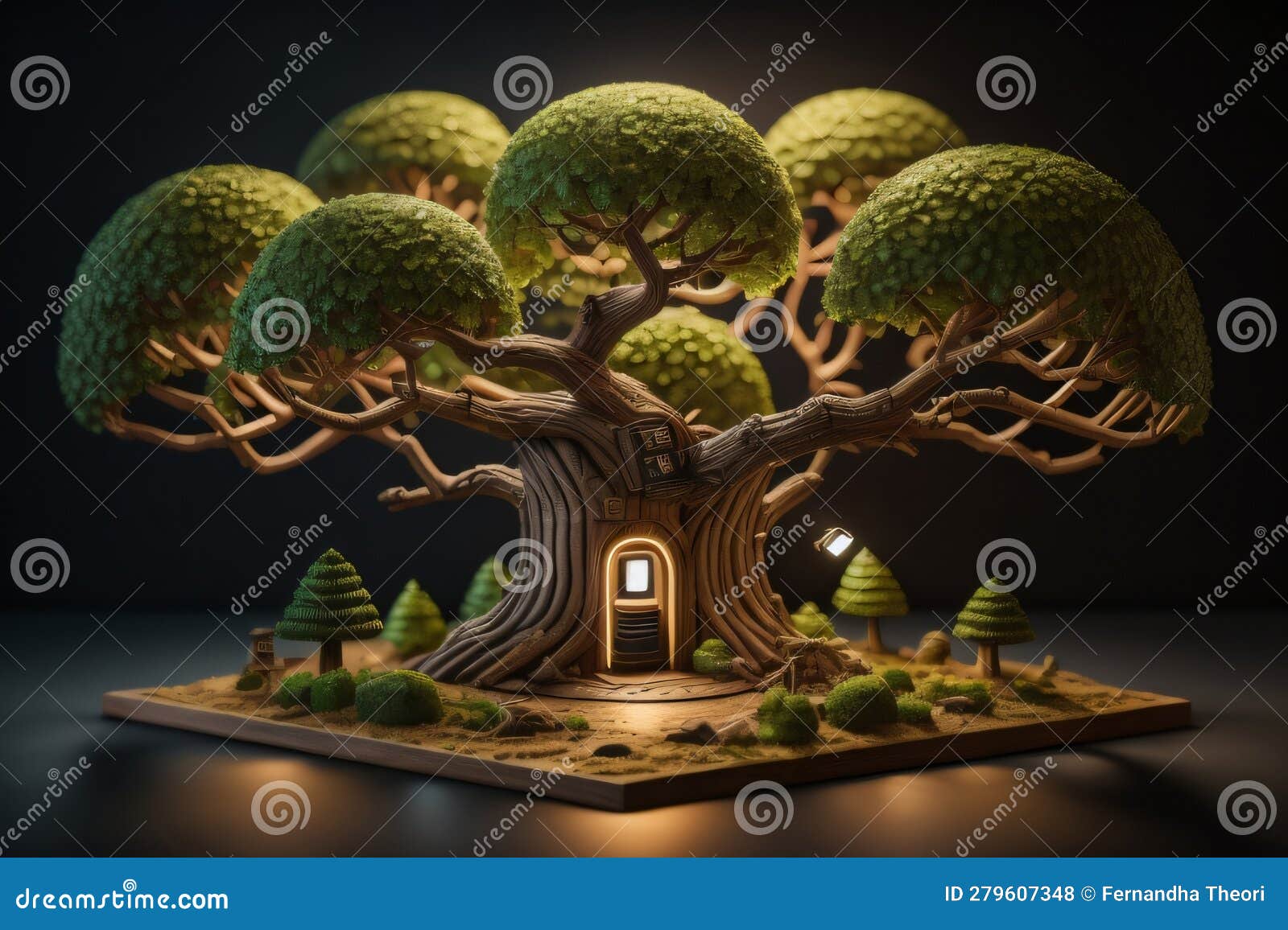 Miniature Trees on a Dark Background with Dramatic Lighting Stock ...
